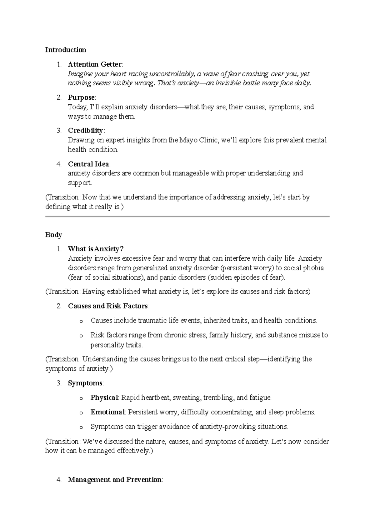 Descriptive Speech Preparation Outline LCC400 - Introduction 1 ...