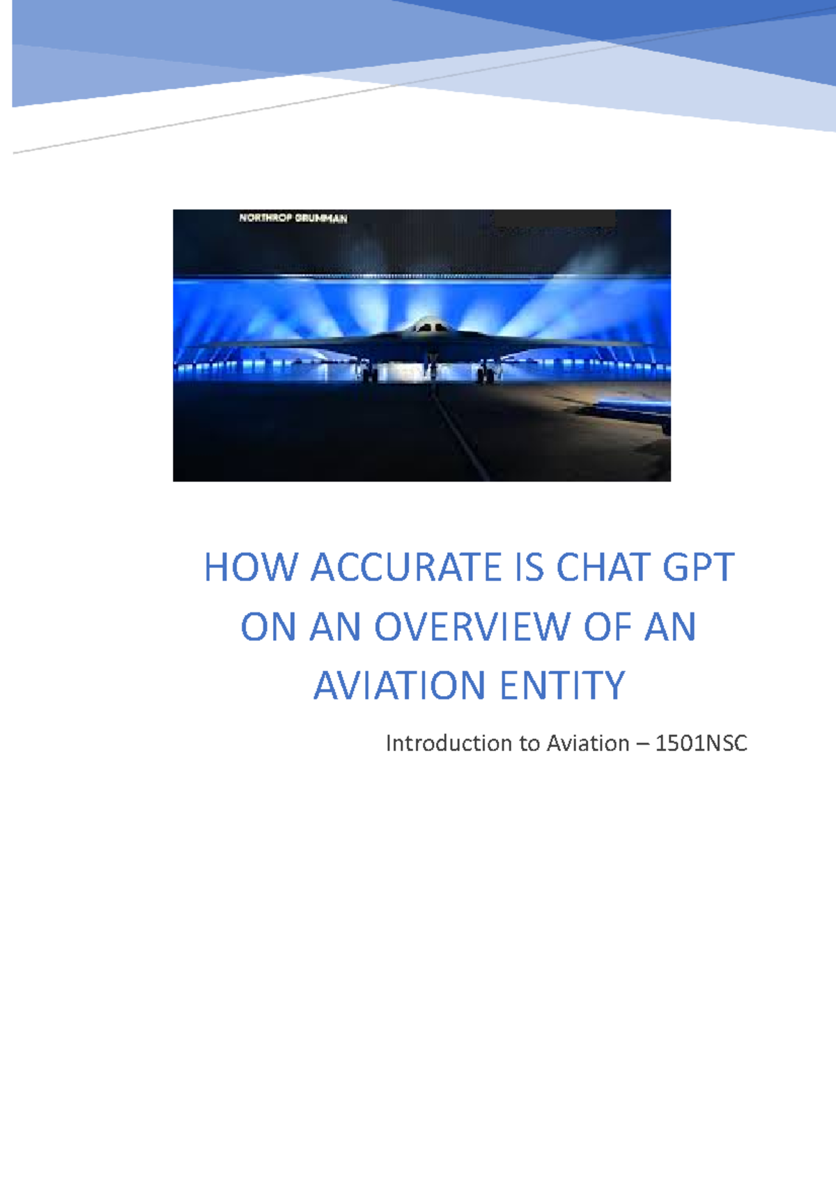 Aviation Entity (1501NSC) - HOW ACCURATE IS CHAT GPT ON AN OVERVIEW OF ...