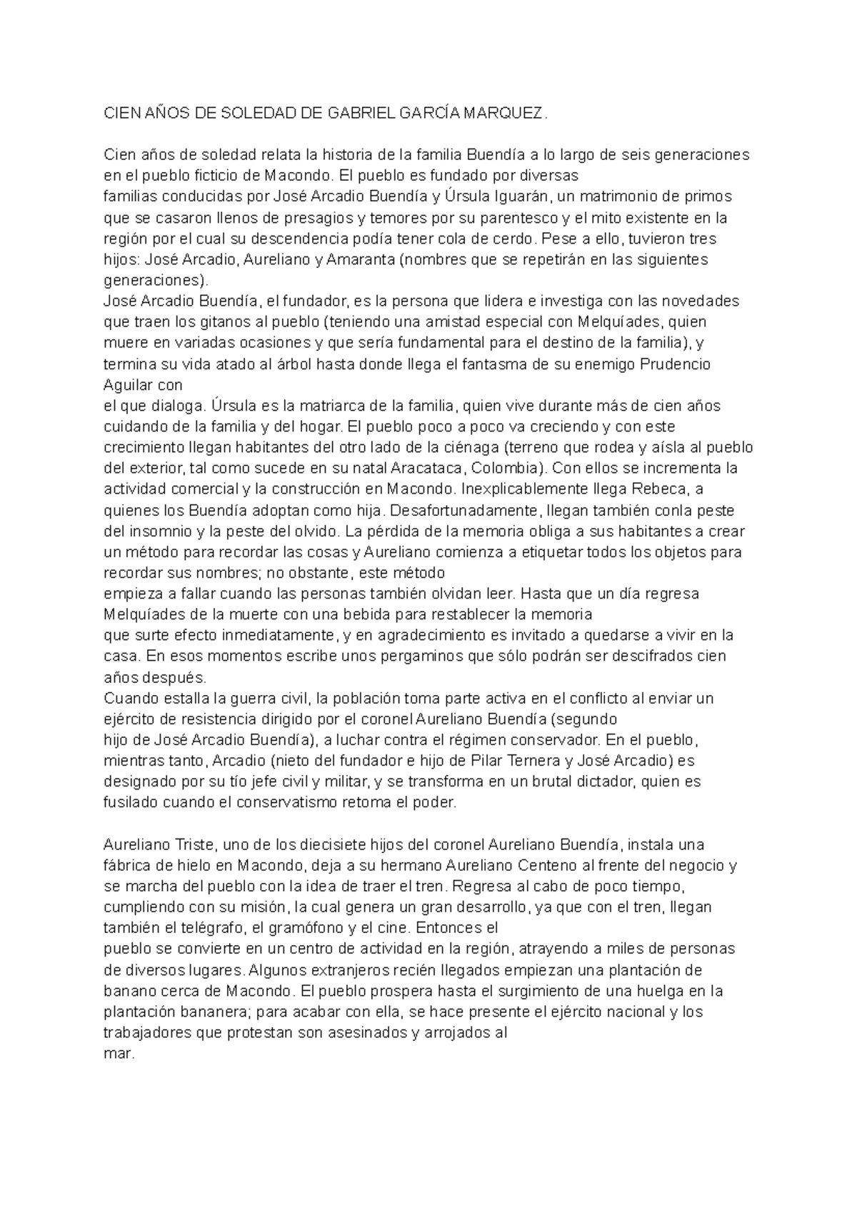 CIEN AÑOS DE Soledad DE Gabriel García Marquez 4 - Ciencia y tecnologia ...