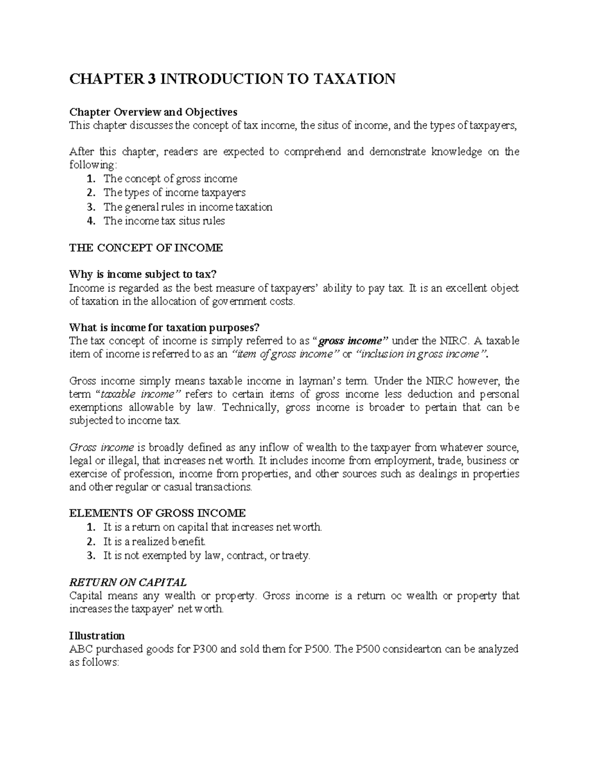 Pdfcoffee - Solman on chapter 3 - CHAPTER 3 INTRODUCTION TO TAXATION Chapter Overview and ...