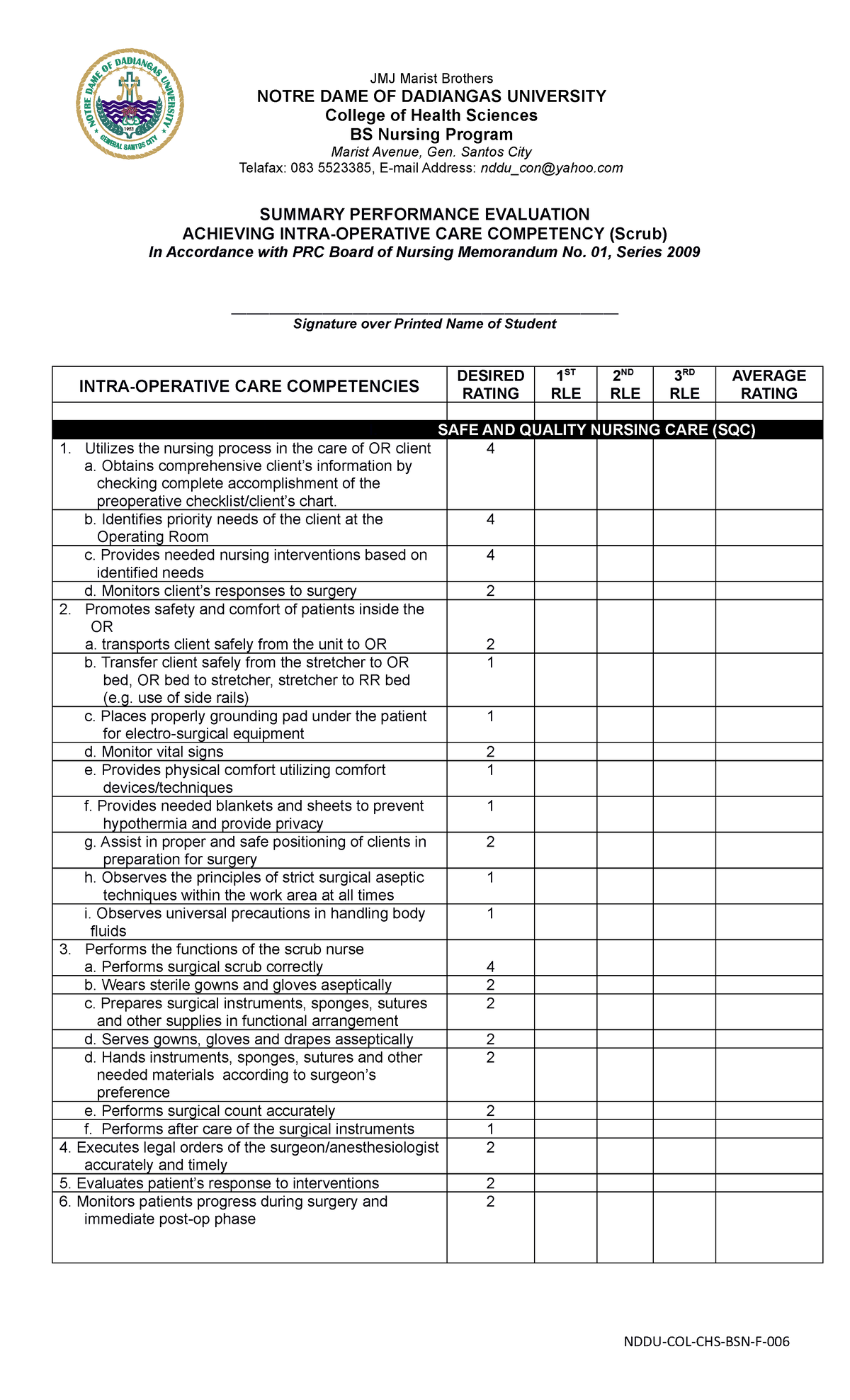 OR scrub Evaluation Tool Intra operative summary vr 2022 - SUMMARY ...