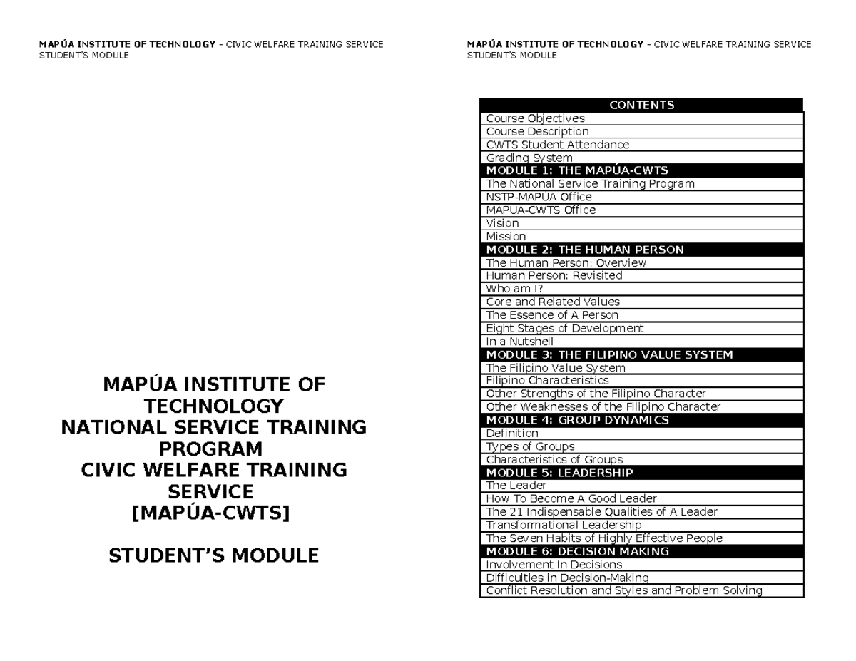 NSTP documents module - MAPÚA INSTITUTE OF TECHNOLOGY NATIONAL SERVICE ...