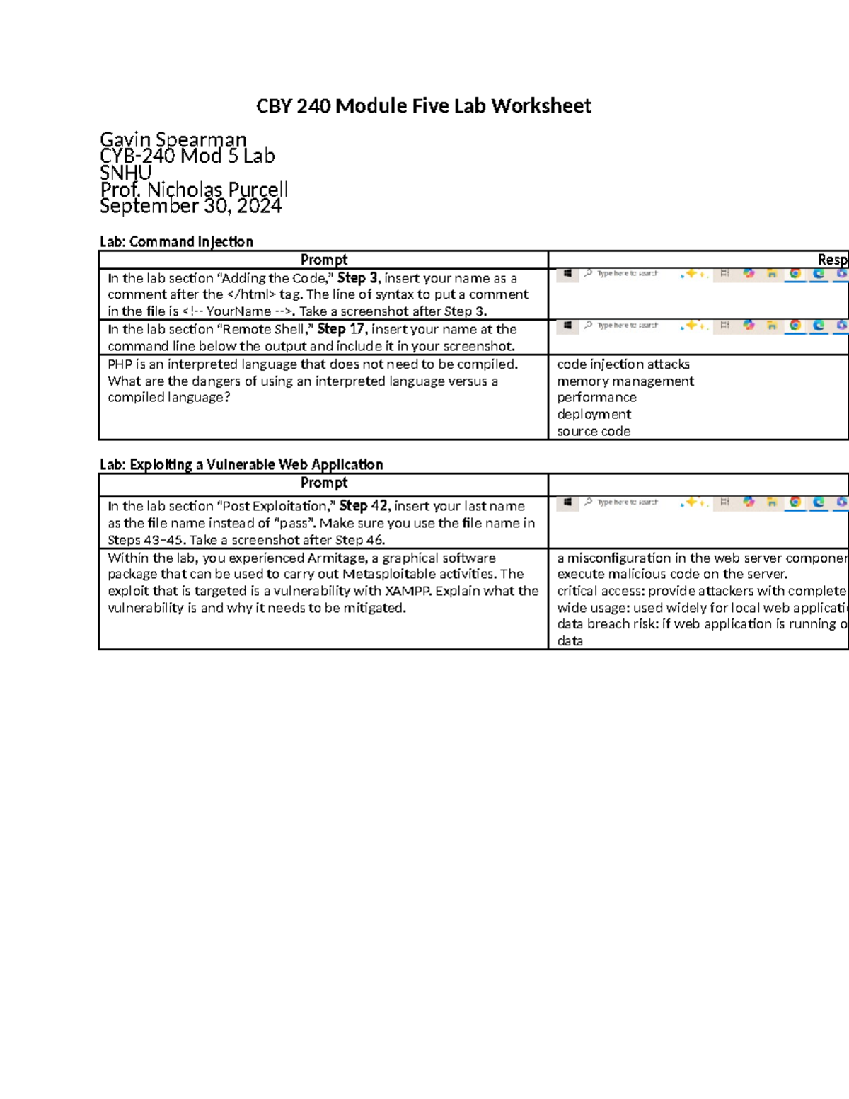 CYB 240 Gavin Spearman Module Five Lab - CBY 240 Module Five Lab Worksheet Gavin Spearman CYB ...