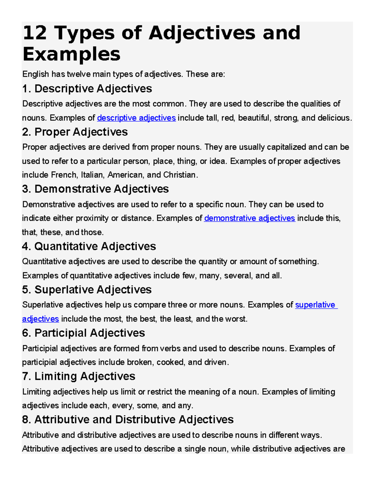 12 Types of Adjectives and Examples - 12 Types of Adjectives and ...