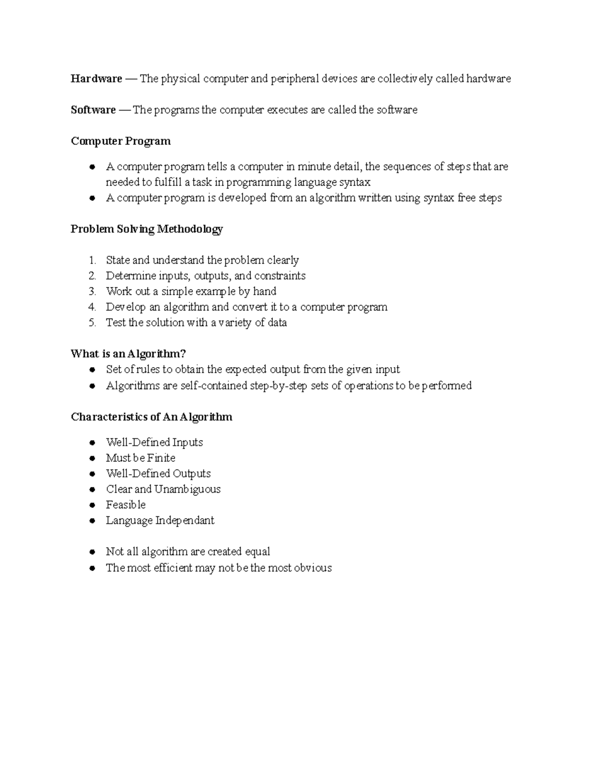 Intro To Programming Class Notes Hardware — The Physical Computer And Peripheral Devices Are
