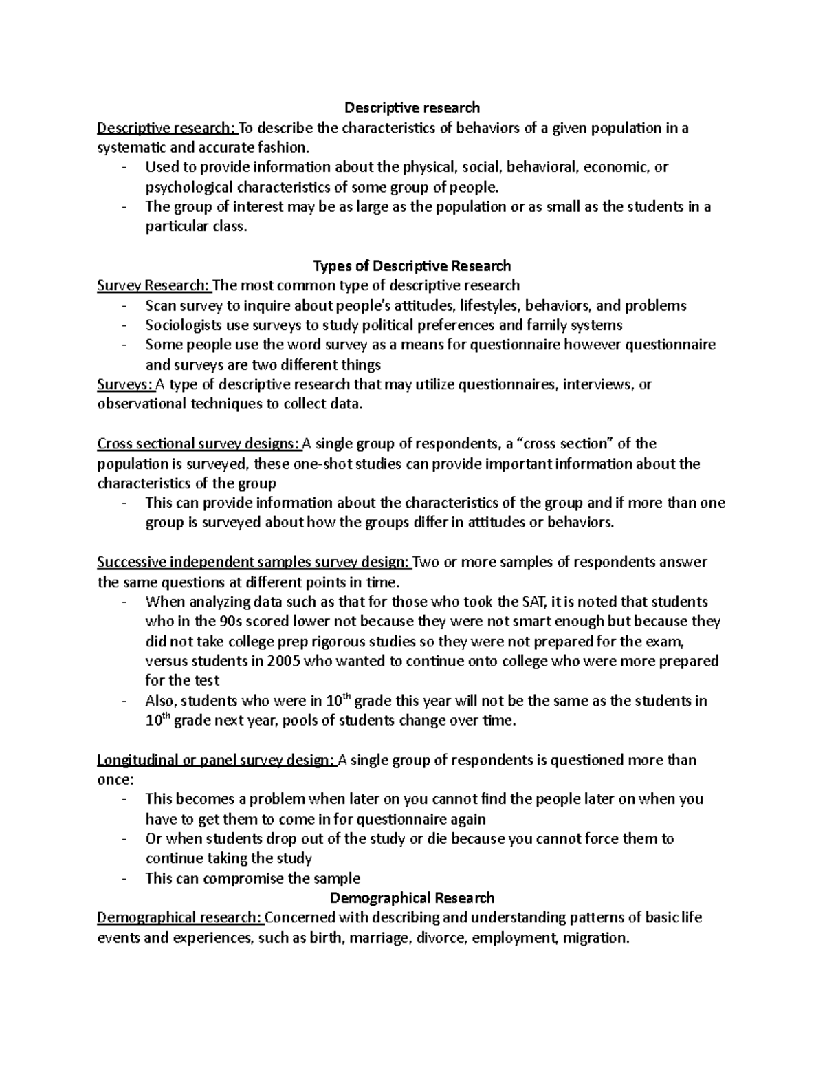 Chapter 6 notes - Dr. Gordon - Descriptive research Descriptive ...
