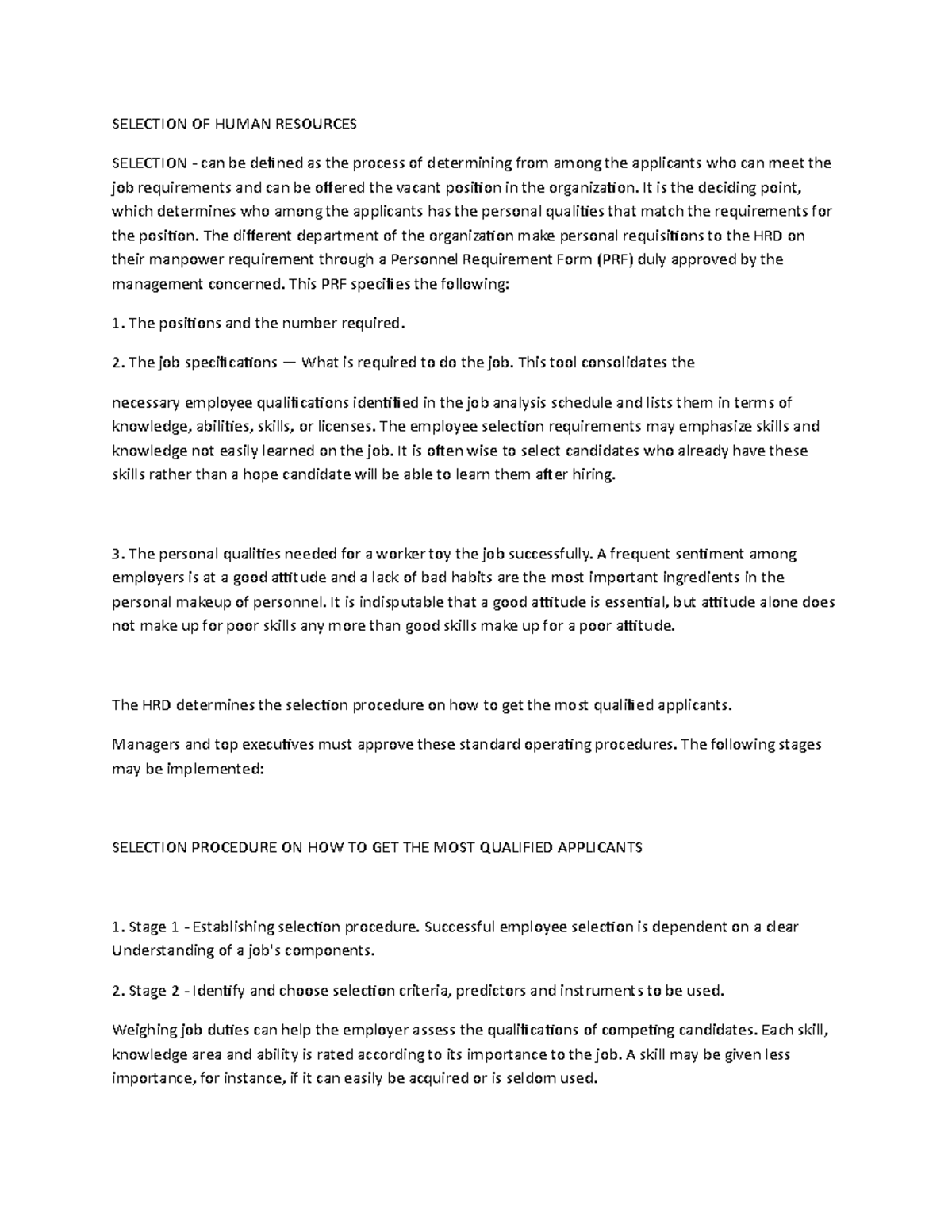 Human Resource Recruitment -4 - SELECTION OF HUMAN RESOURCES SELECTION ...