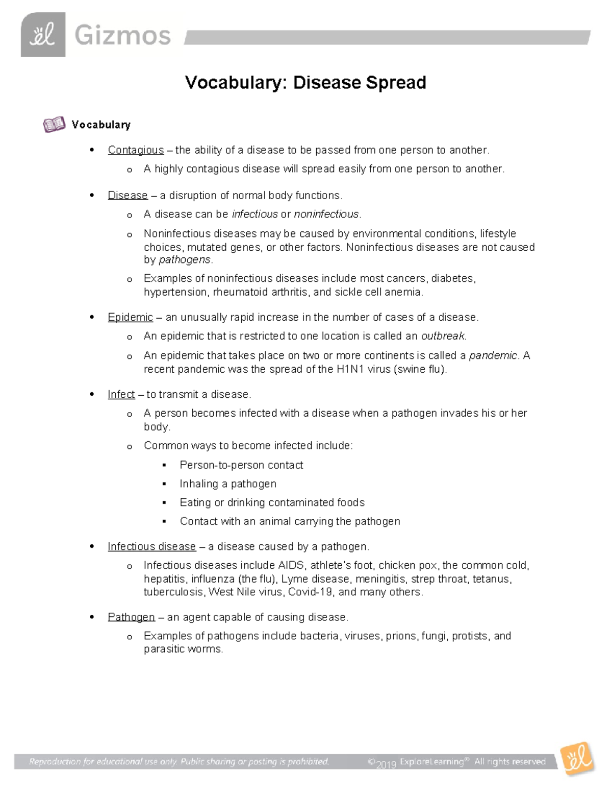 Disease Spread Vocab - 2019 Vocabulary: Disease Spread Vocabulary ...
