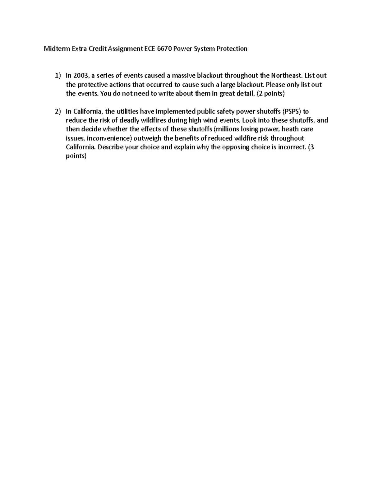 Midterm ex cd - Midterm Extra Credit Assignment ECE 6670 Power System Protection In 2003, a ...