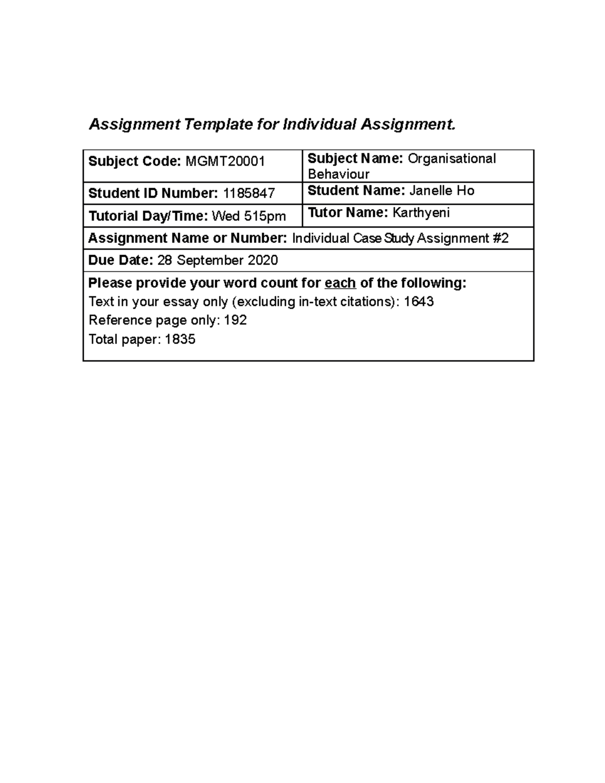 OB Individual Assignment Final - Assignment Template for Individual ...