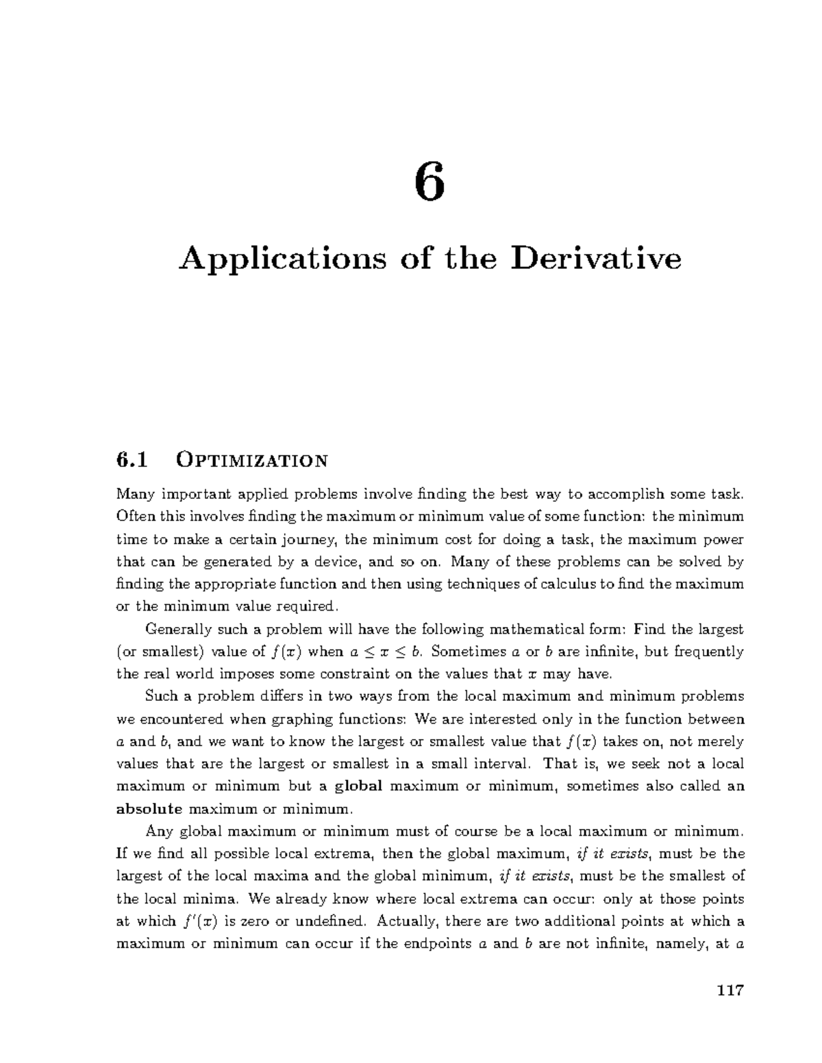 Calculus - Reading In Mathematics - 6 Applications of the Derivative 6 ...