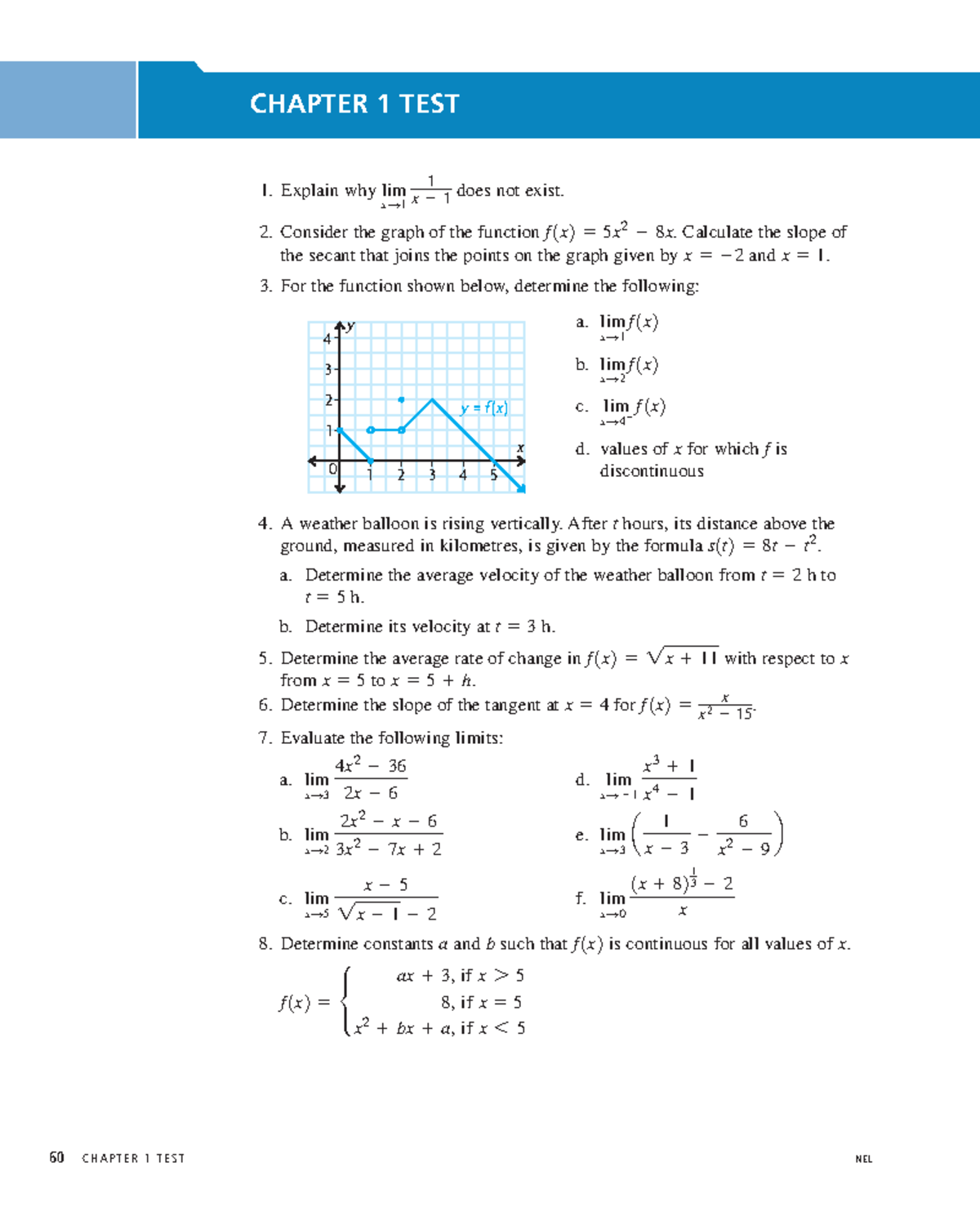 2b Nelson Practice Test - 60 C H A P T E R 1 T E S T NEL CHAPTER 1 TEST ...