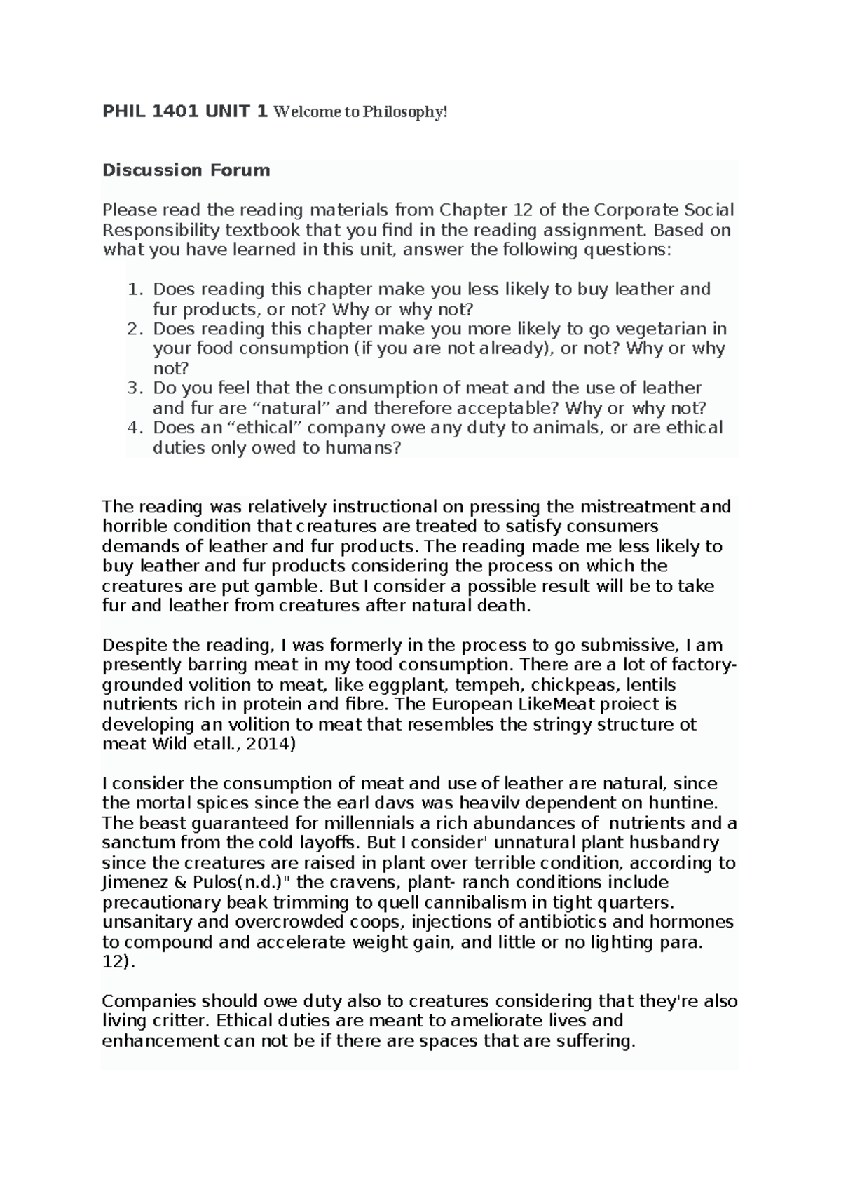 UNIT 1 Discussion forum - PHIL 1401 UNIT 1 Welcome to Philosophy ...