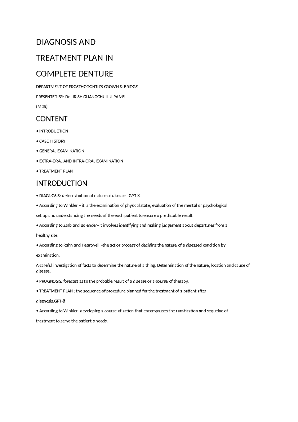 Diagnosis AND Treatment PLAN IN Complete Denture [Autosaved ...