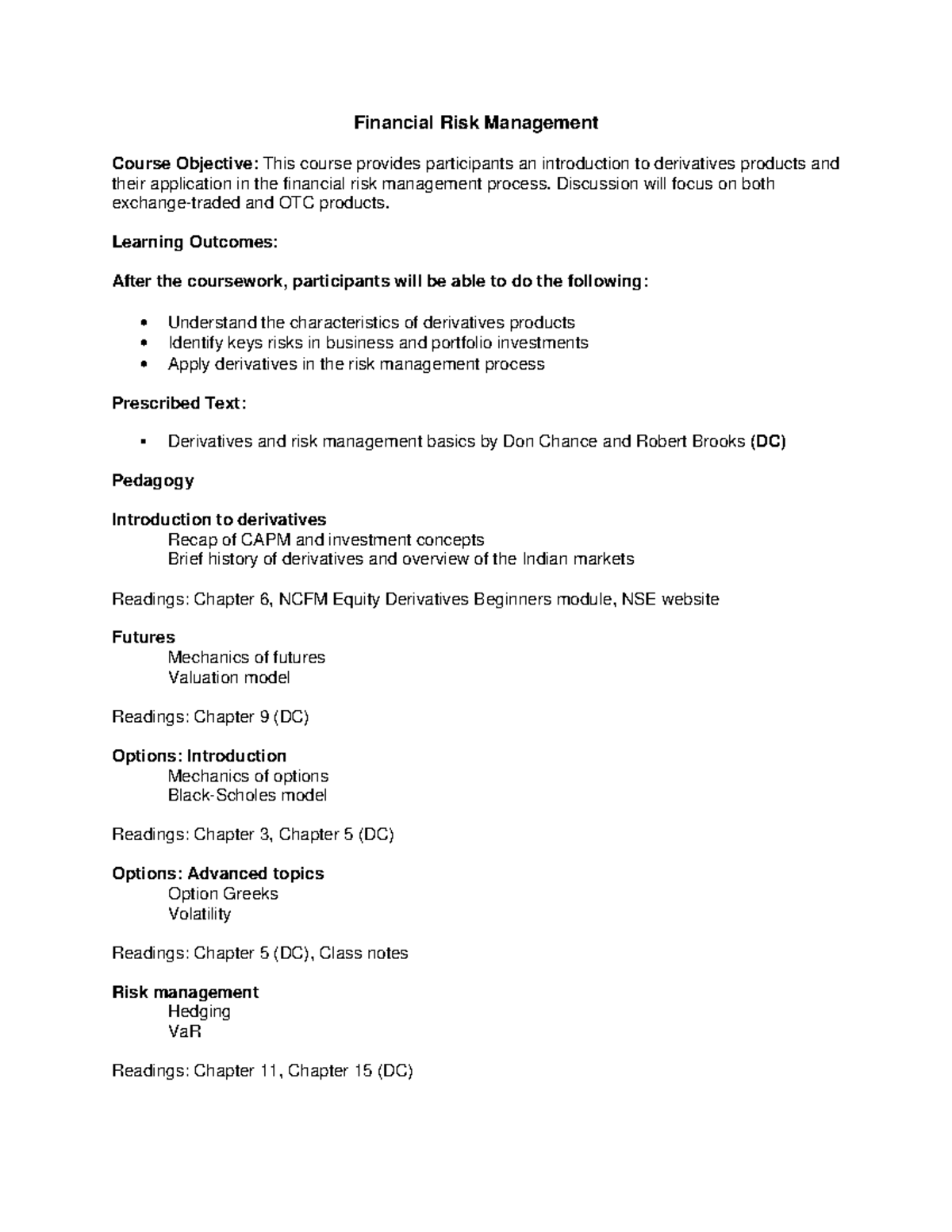Financial Risk Management - Financial Risk Management Course Objective ...