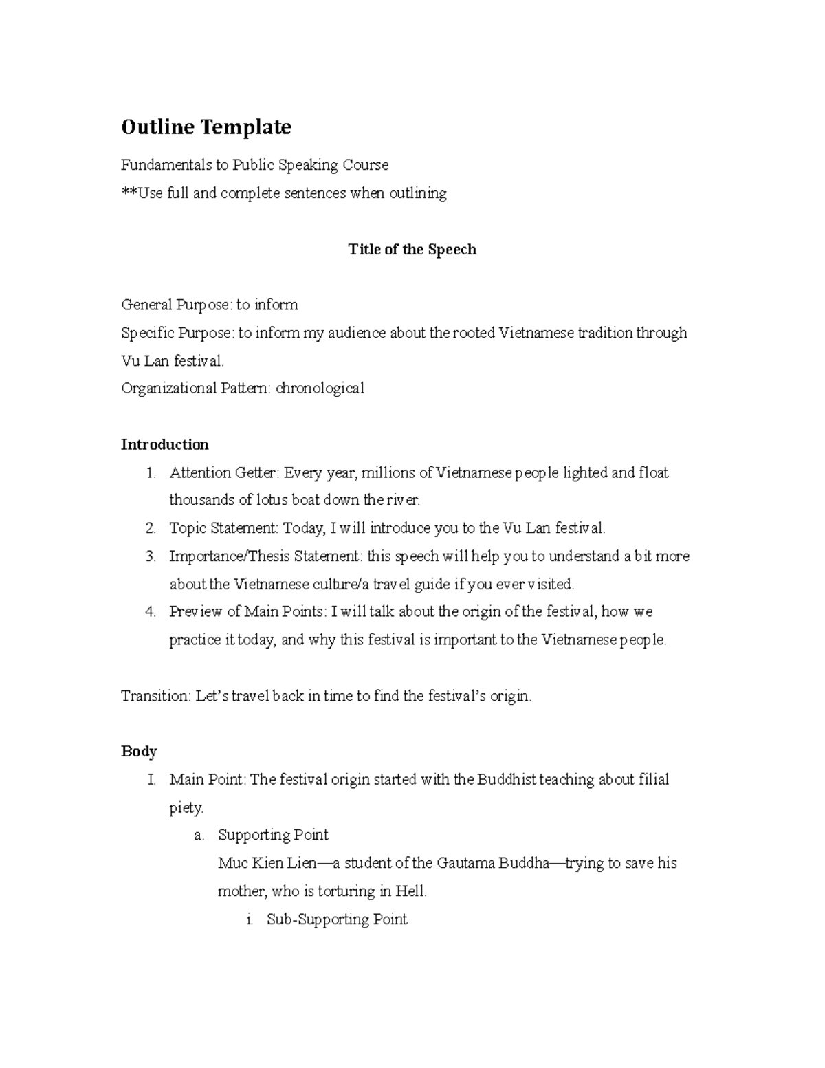 Outline Template - Outline Template Fundamentals to Public Speaking ...