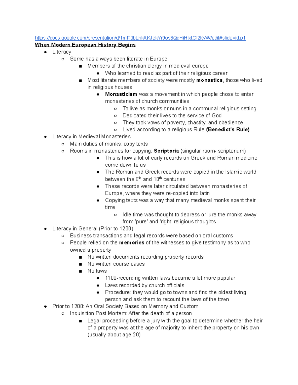 When Modern European History Begins - - Studocu