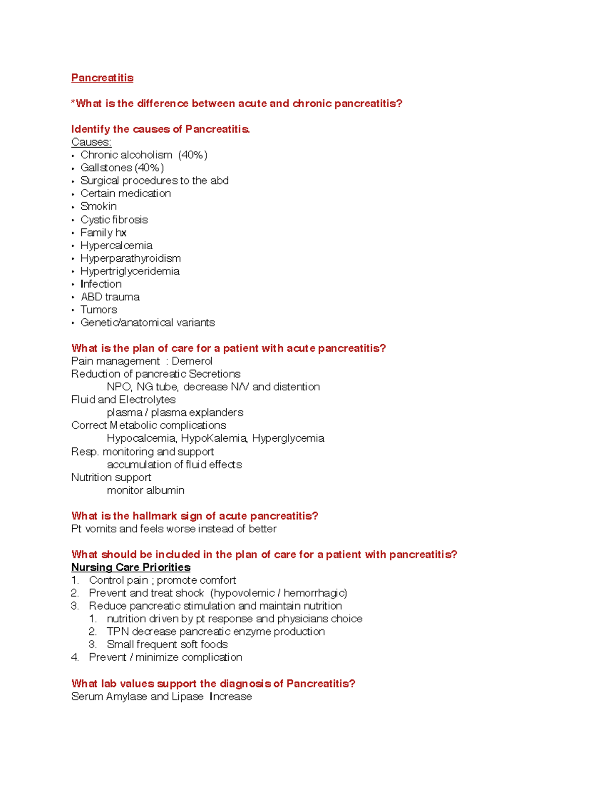 MS Exam 3 s 2 - Notes - Pancreatitis *What is the difference between ...