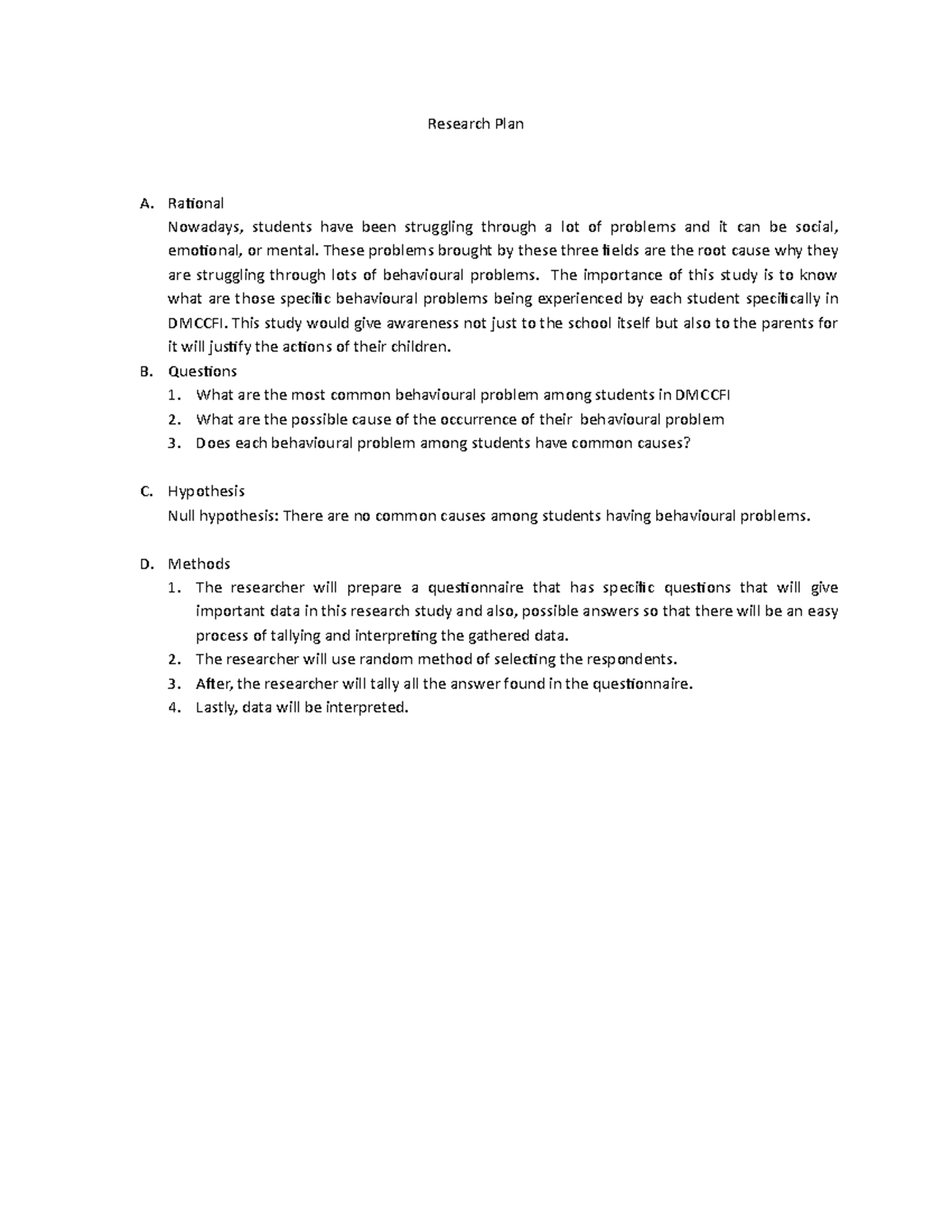 Research Plan - Lecture notes 1 - Research Plan A. Rational Nowadays ...