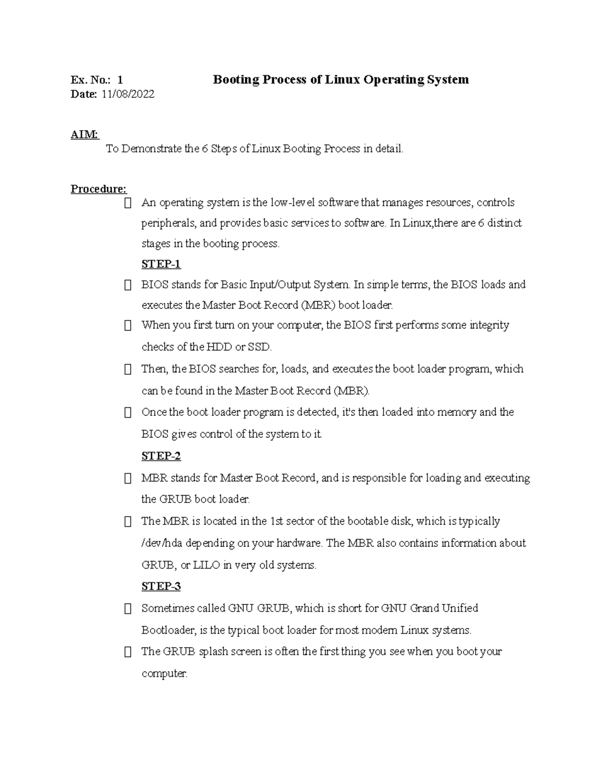 OS Practical Work (2)-3 - Ex. No.: 1 Booting Process of Linux Operating ...