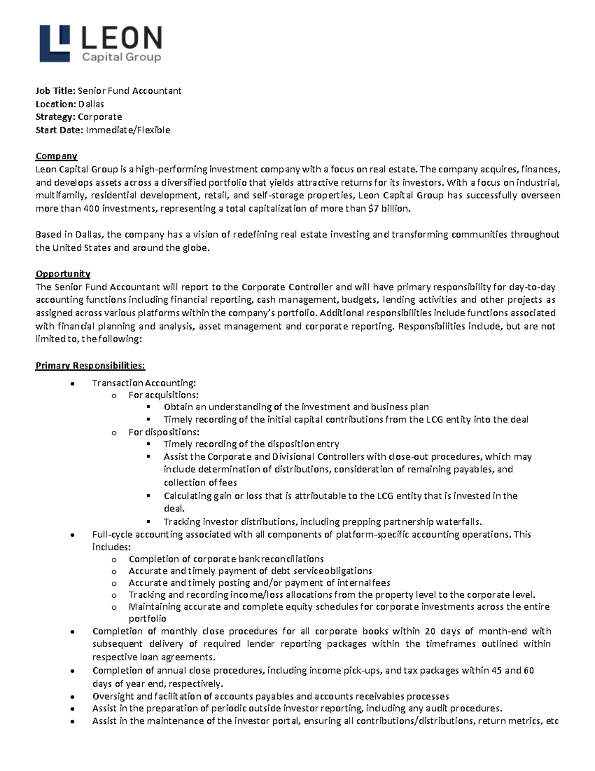 Job Description Fund Senior Accountant 10052021 2 - Job Title: Senior ...