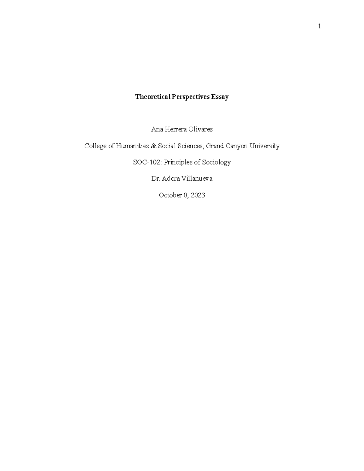 Theoretical Perspectives Essay.Ana Herrera - Theoretical Perspectives ...
