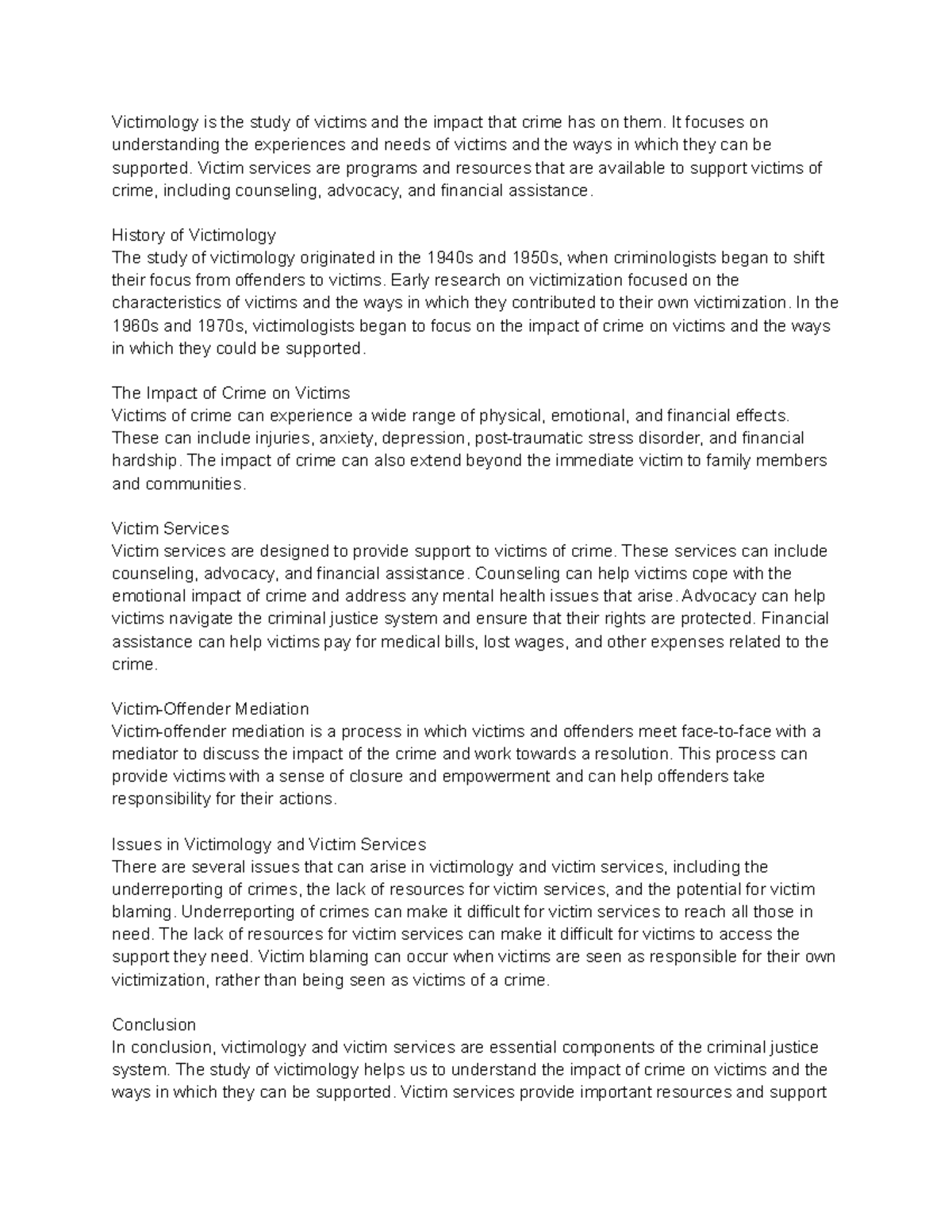 Victimology and Victim Services - Victimology is the study of victims ...