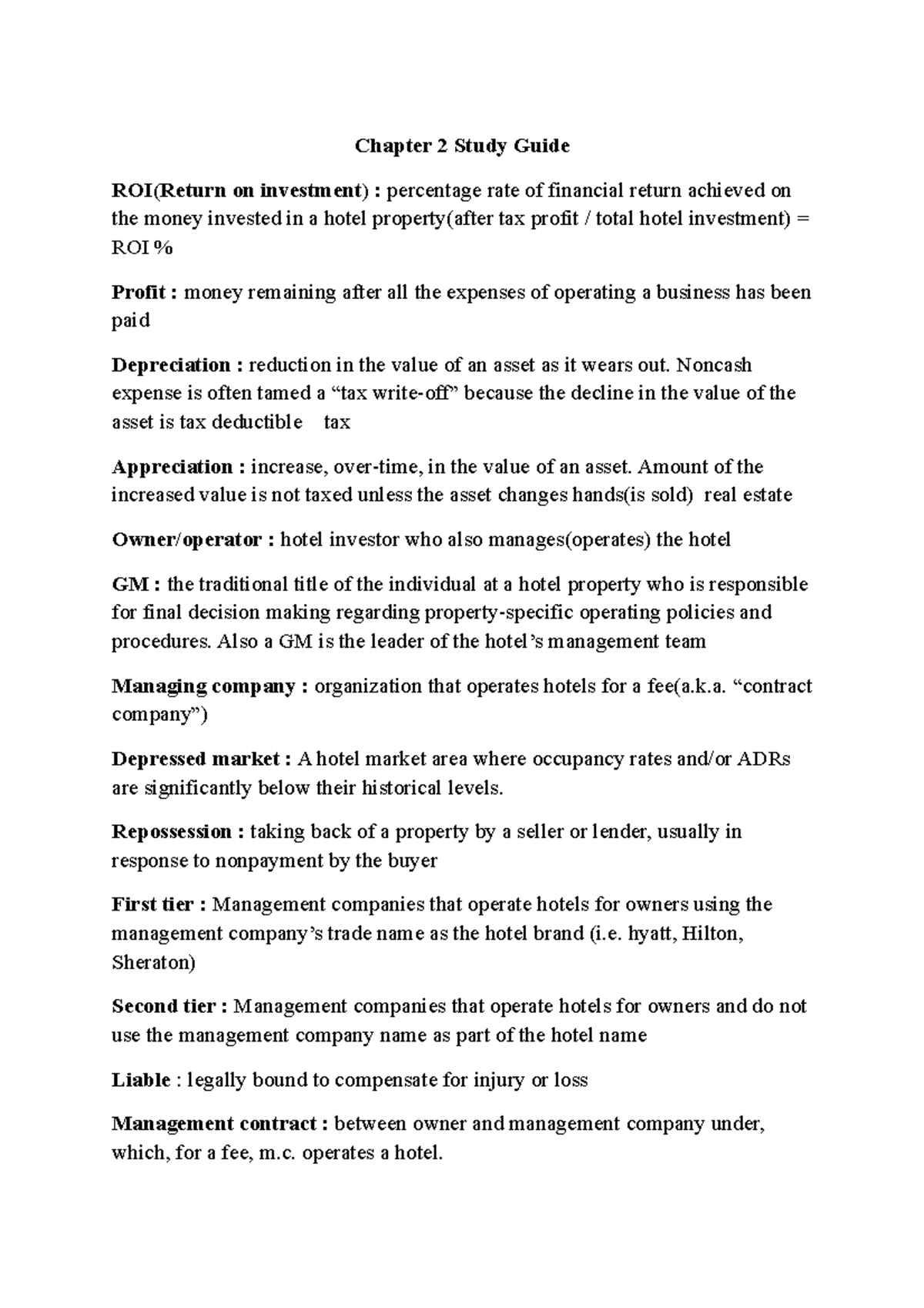 Chapter 2 Study Guide - Chapter 2 Study Guide ROI(Return on investment ...