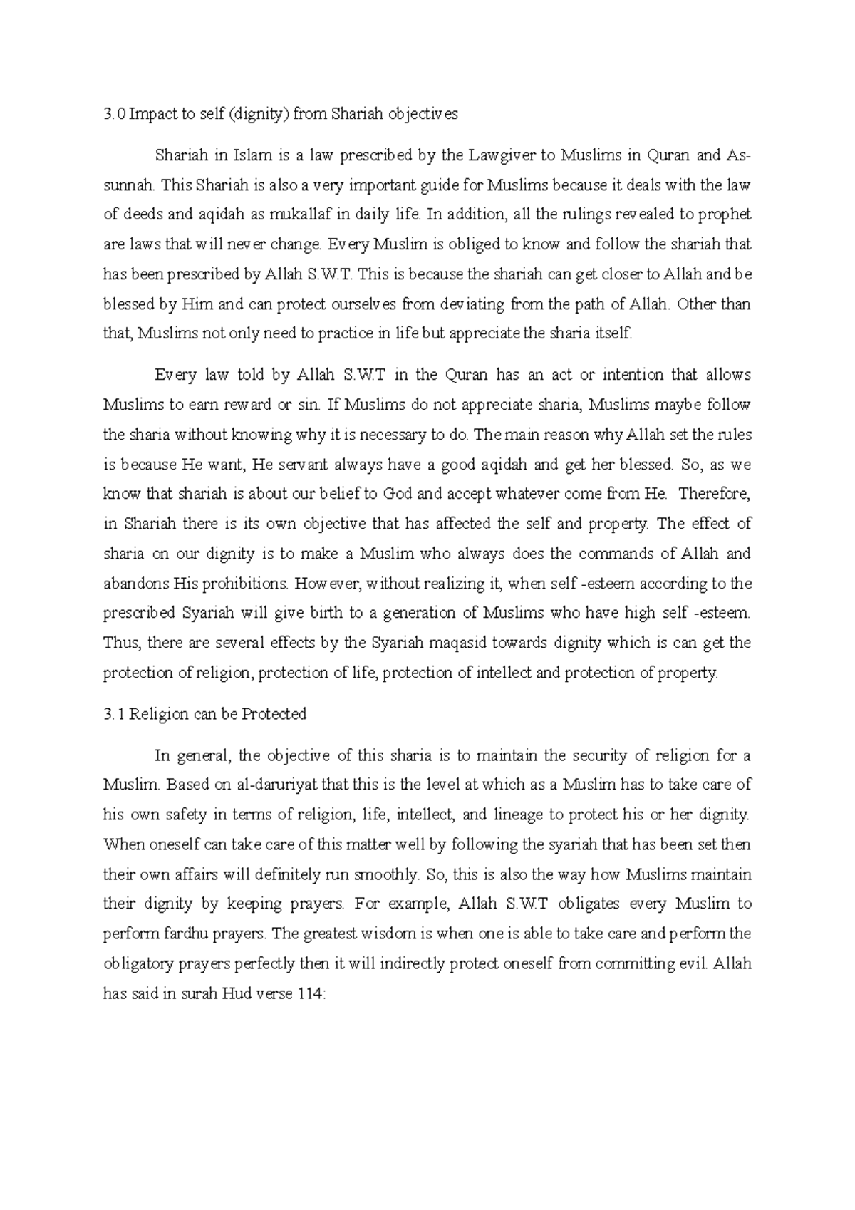 Assignment Impact to self about syariah - 3 Impact to self (dignity ...