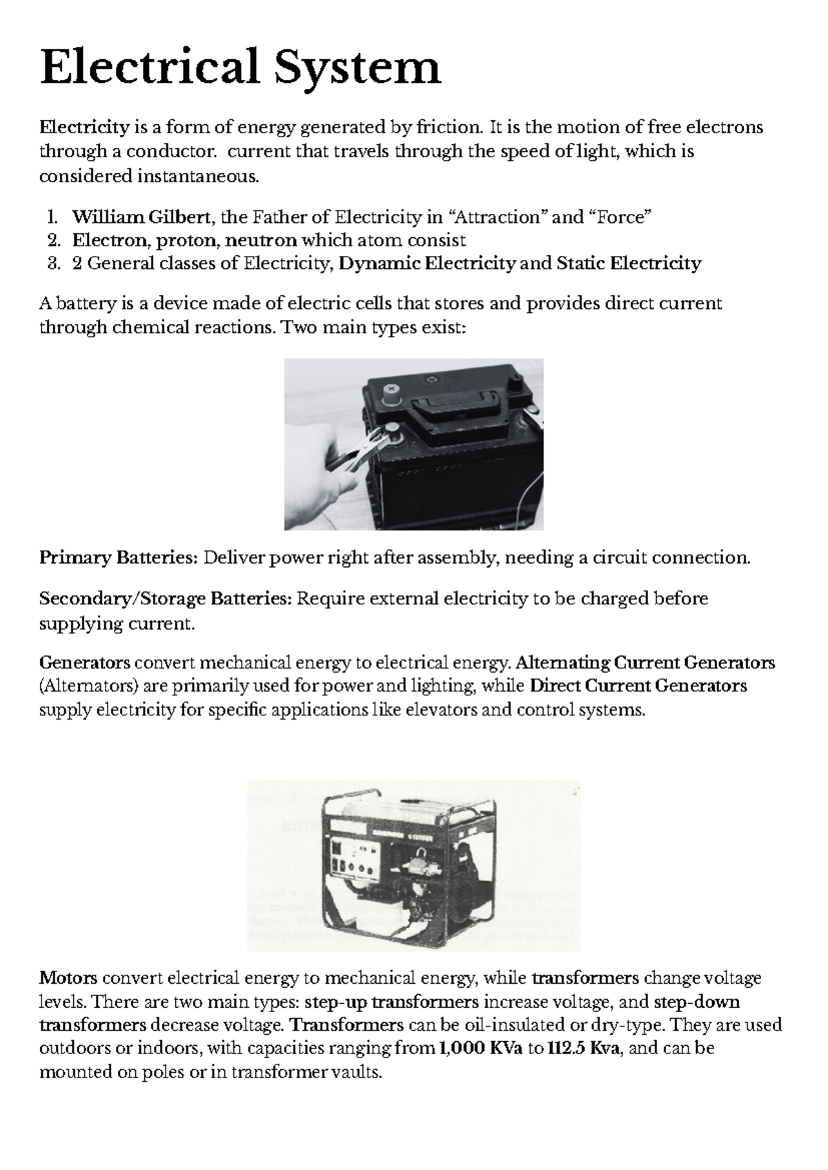 2E2 BU2 - Electrical System Electricity is a form of energy generated ...