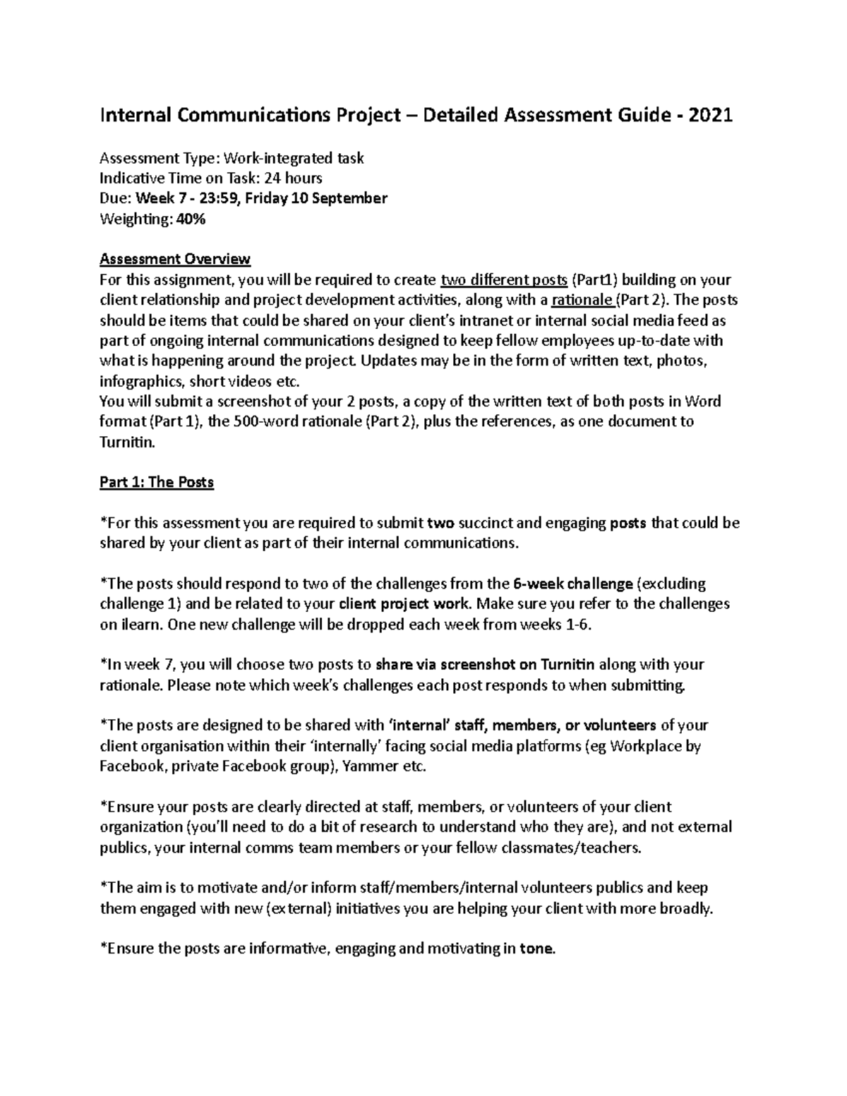 Internal Communications Project week 6 take home work - Internal ...