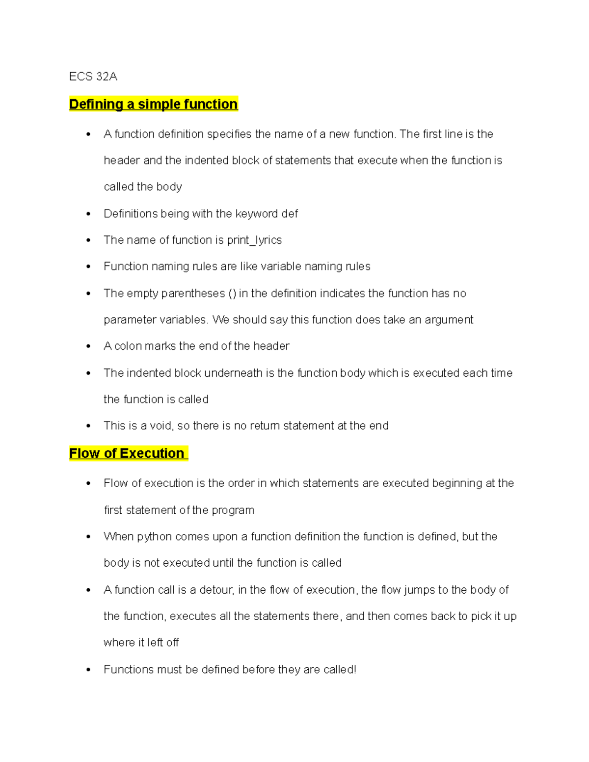 ECS 32A DAY43 - Functions - ECS 32A Defining a simple function A ...