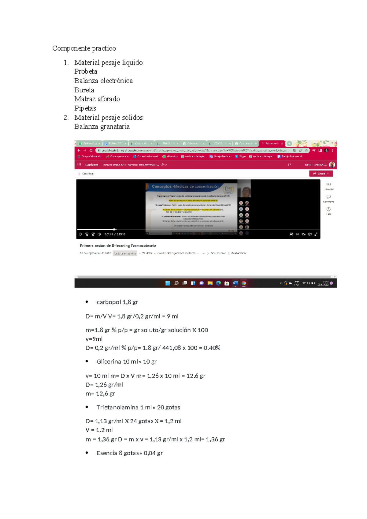 Componente practico - Resumen Química general - Componente practico 1. Material pesaje liquido ...