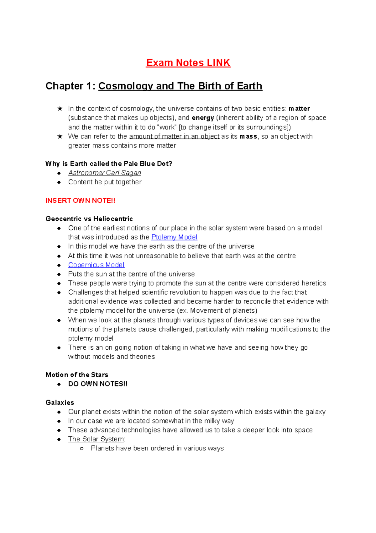 Exam Notes Chapter 1-8 - Earth and Its Atmosphere - Exam Notes LINK ...
