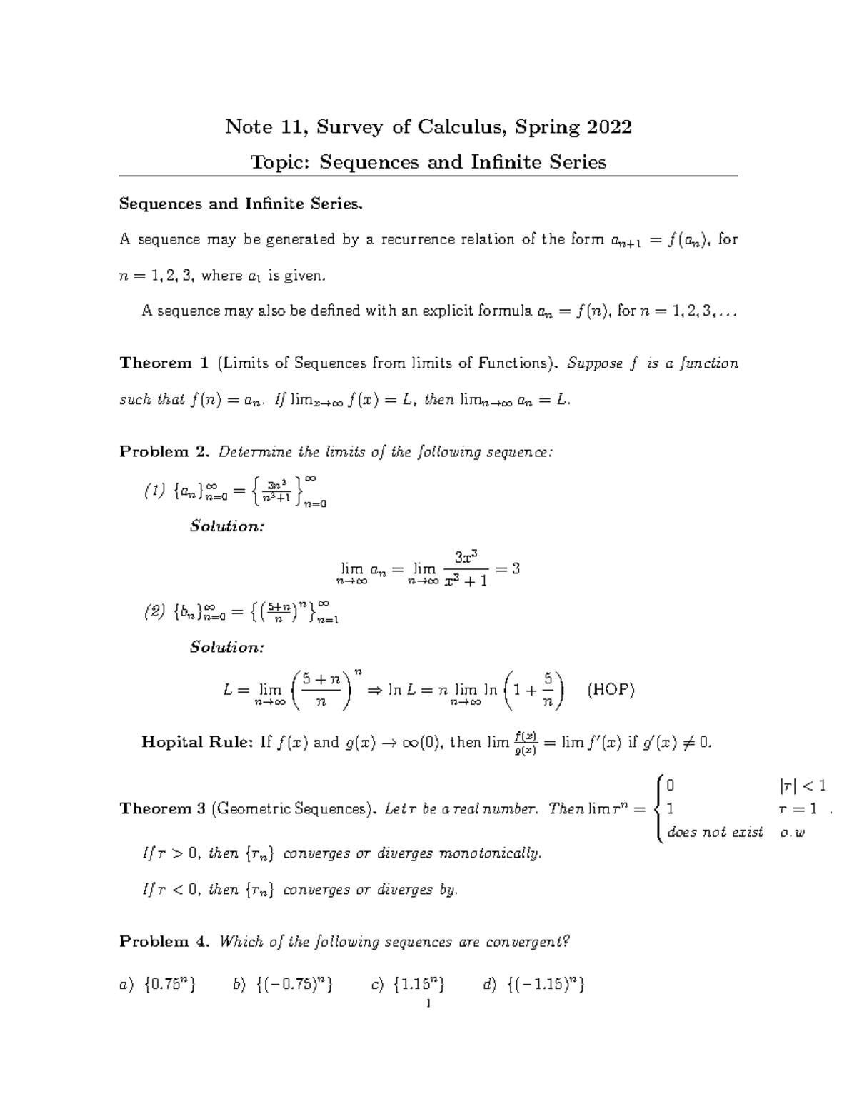 Note11sc - Sequences and Infinite Series - Note 11, Survey of Calculus ...