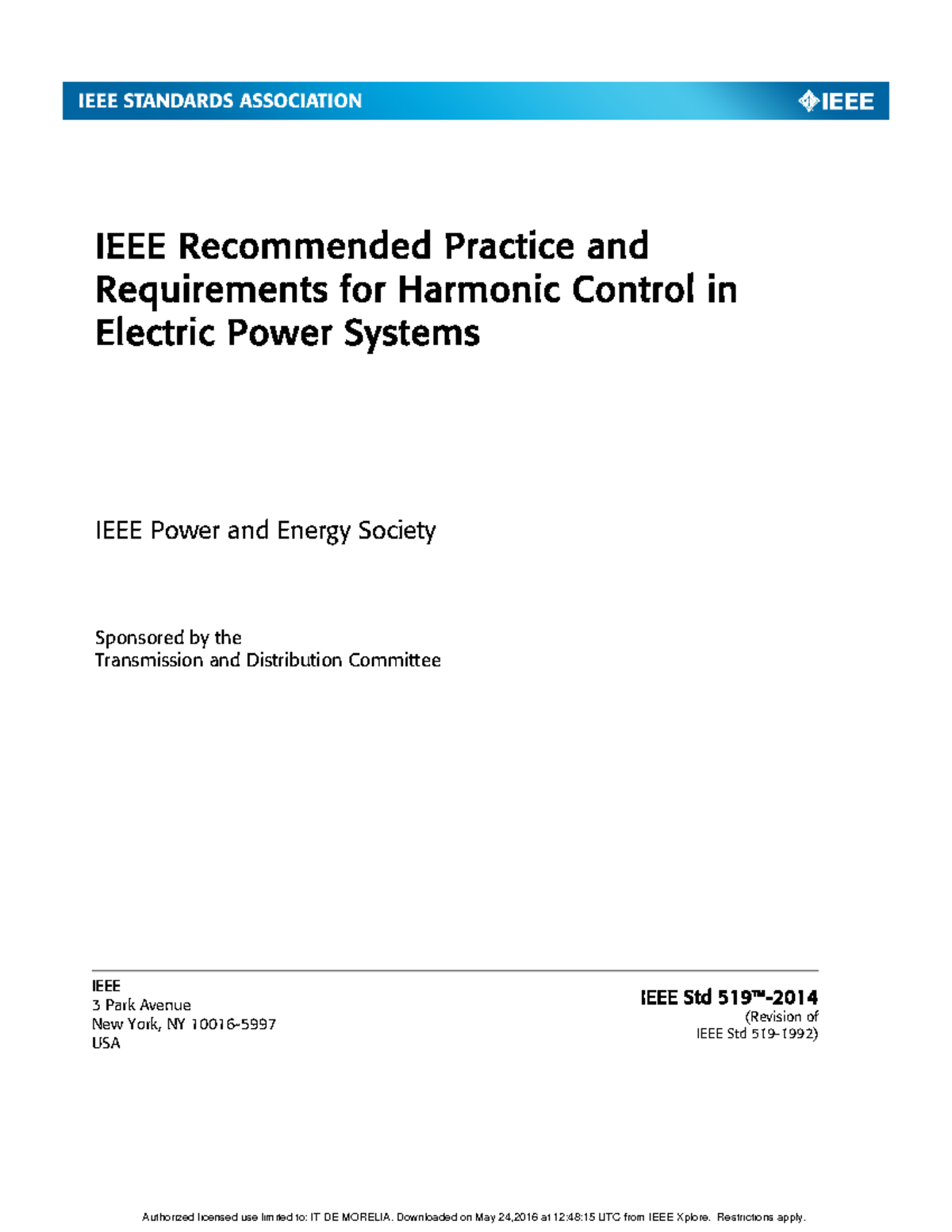 IEEE Std 519 - 2014 - Normas de calidad de la energia - IEEE ...