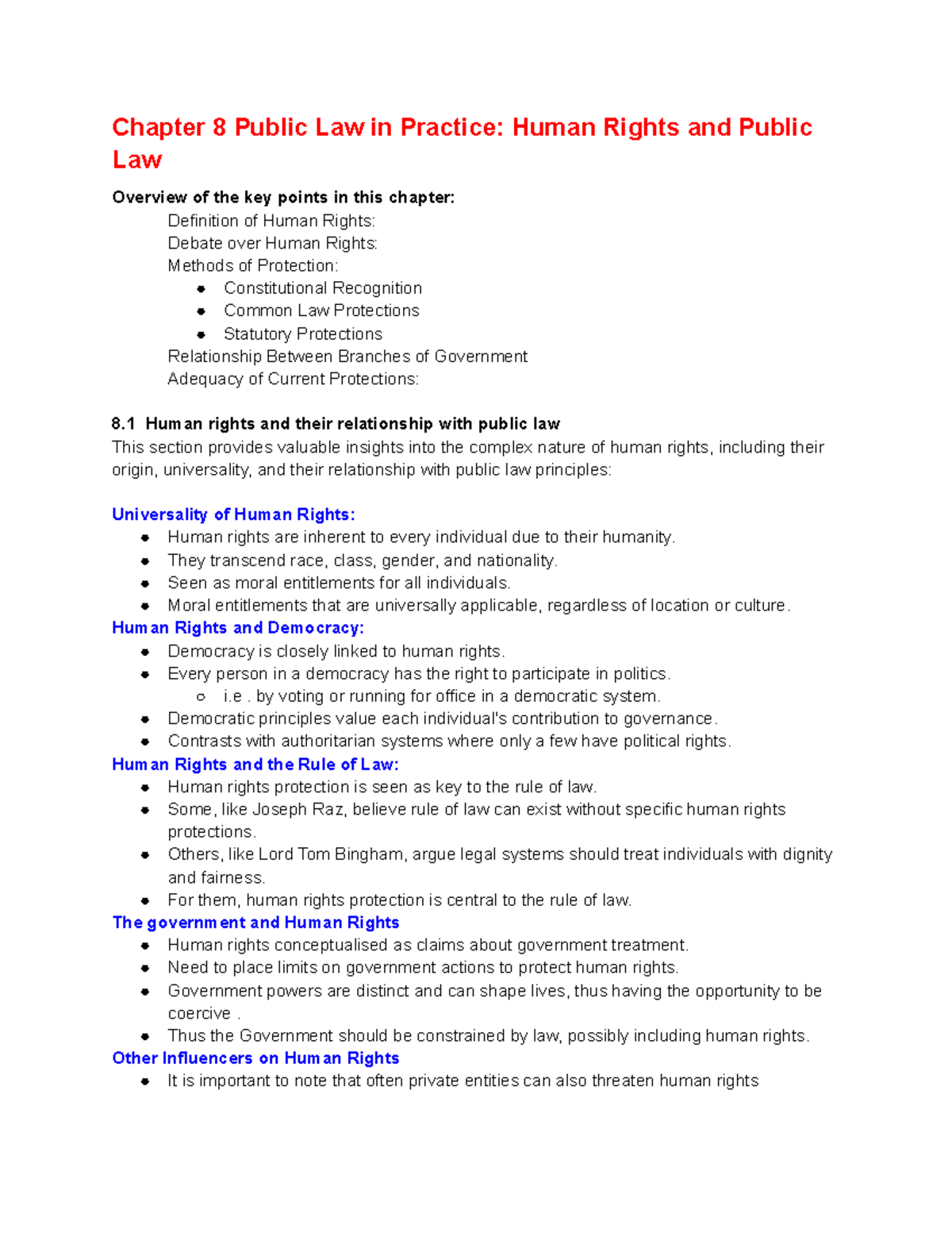 LAW1112 - textbook notes - Google Docs - Chapter 8 Public Law in ...