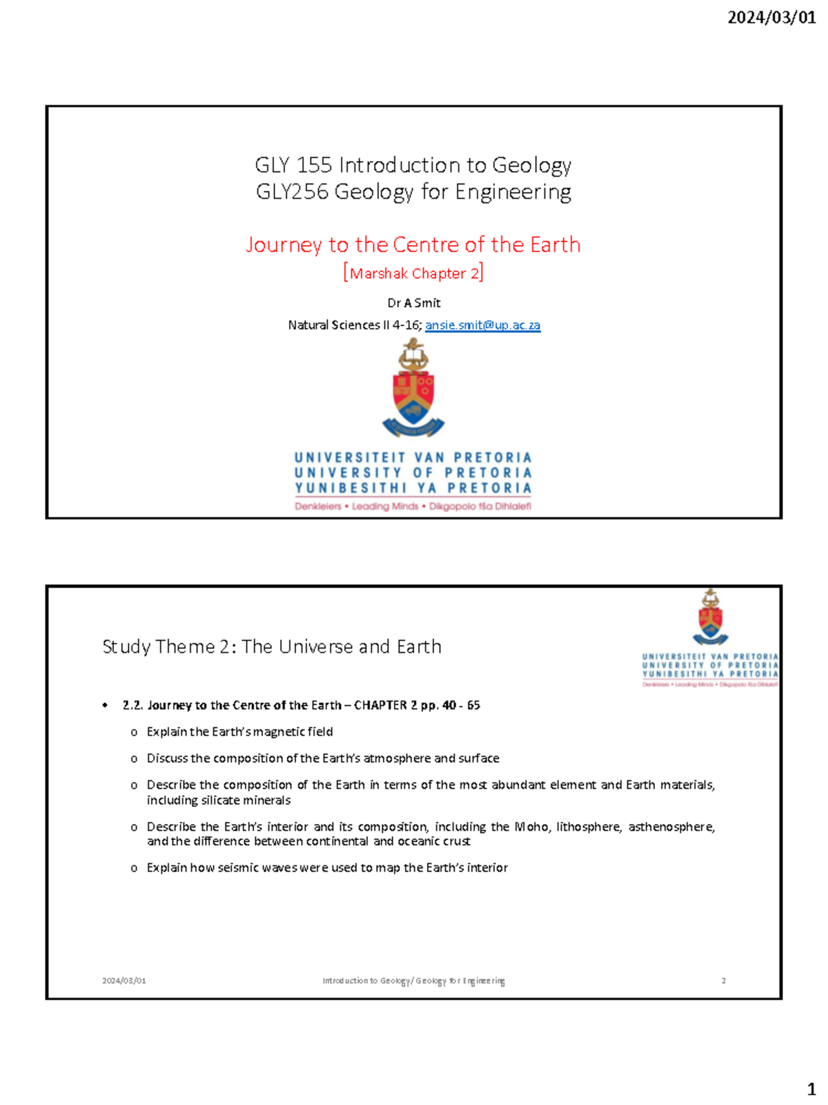 Study of the earth - GLY 155 Introduction to Geology GLY256 Geology for ...