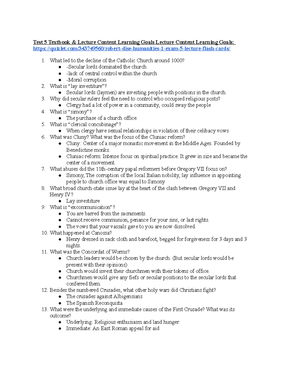 Humanities Study Guide - Unit 5 - Test 5 Textbook & Lecture Content ...