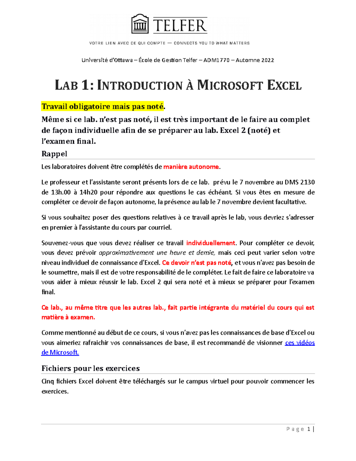 ADM1770 Lab Excel 1 - instructions - Université d’Ottawa – École de ...