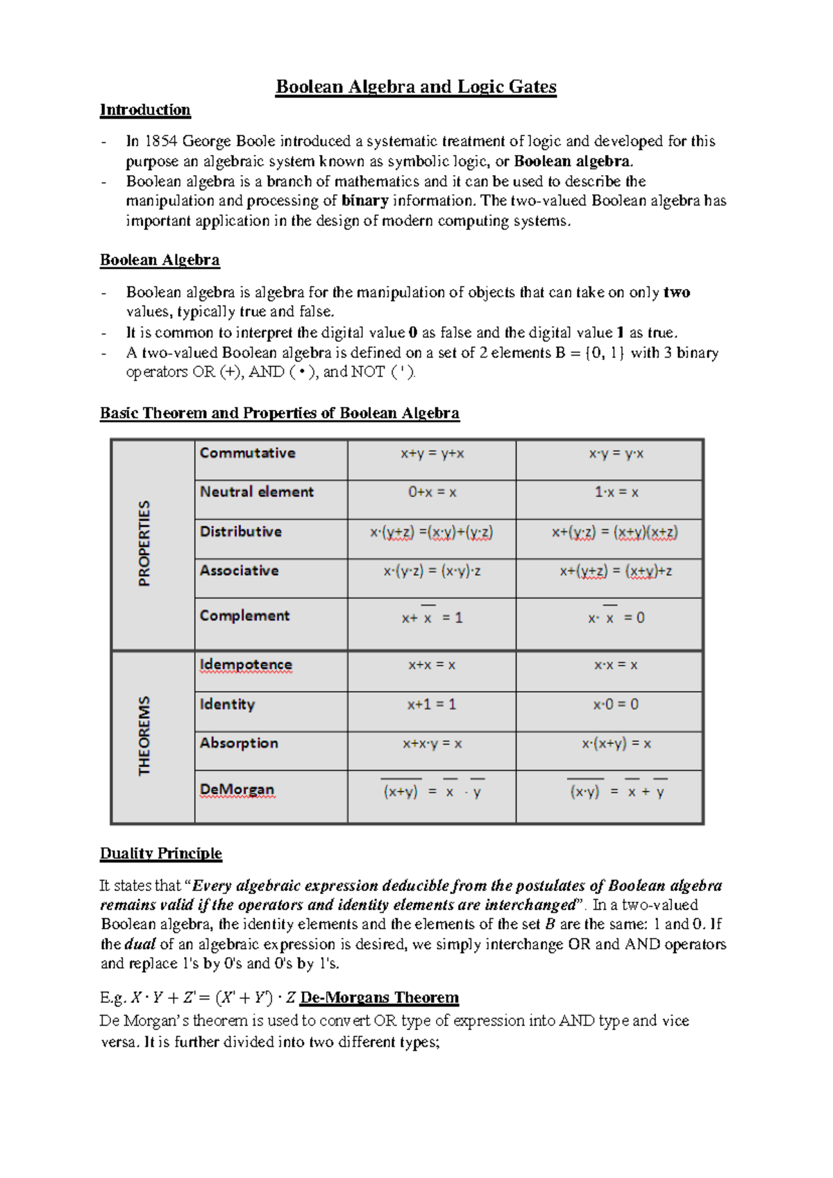 Logic-gates - read - Boolean Algebra and Logic Gates Introduction In ...