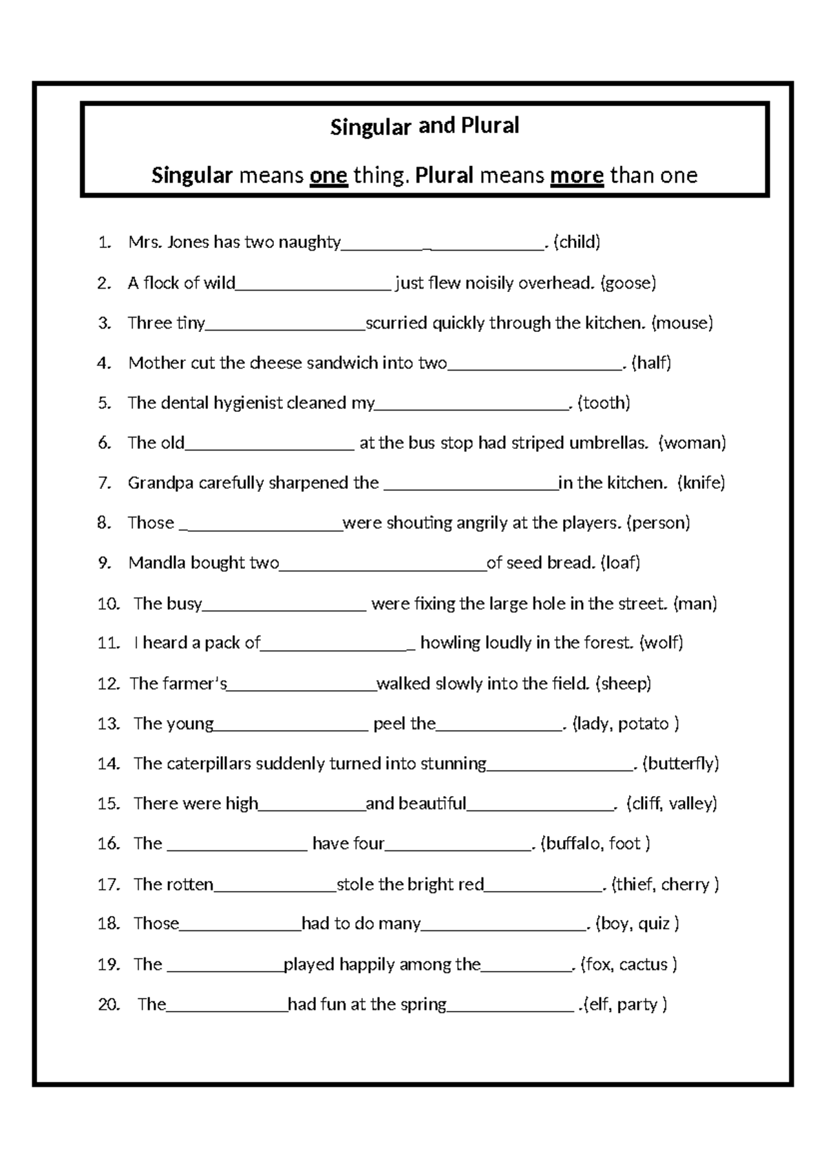 Singular and Plural - Basico - Singular and Plural Singular means one ...