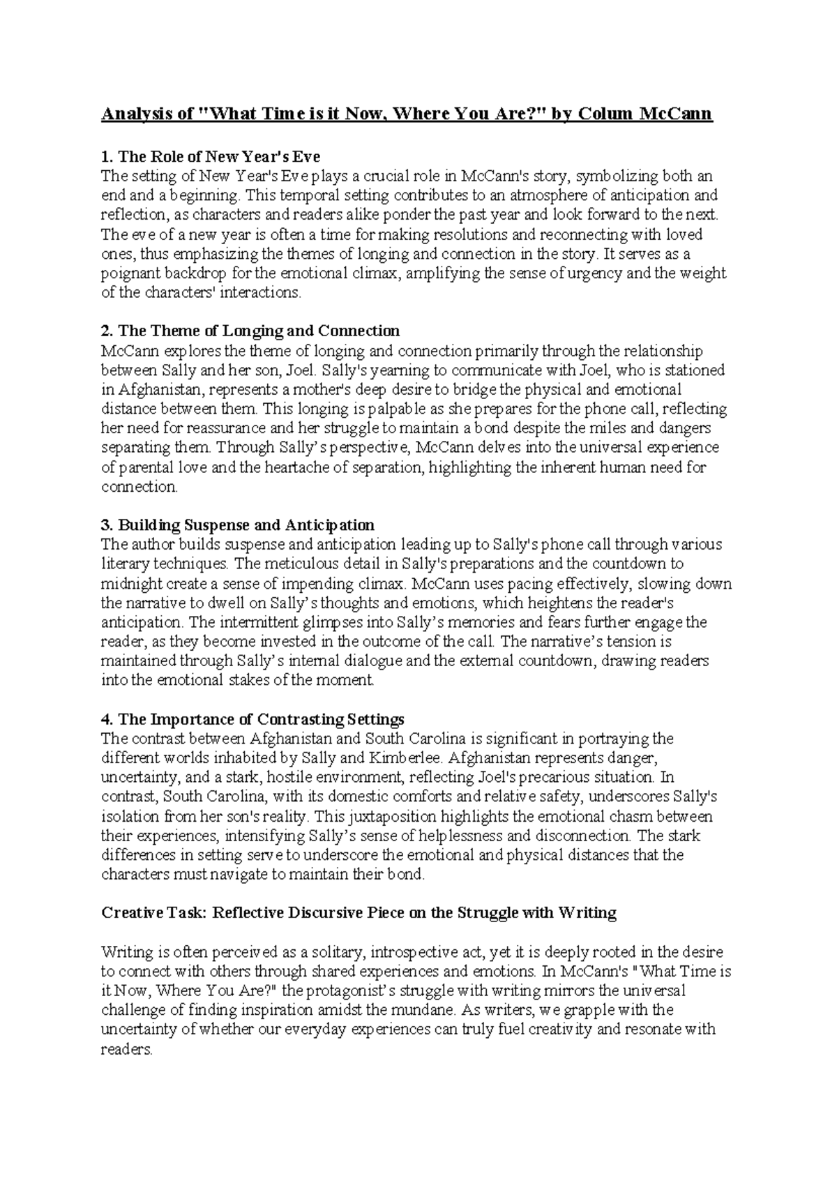 Analysis of "What Time is it Now, Where You Are" by Colum Mc Cann ...