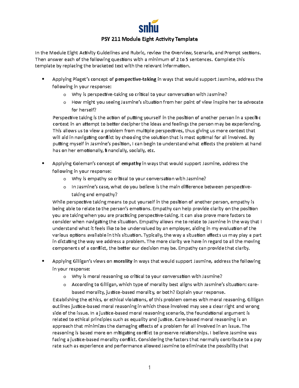 PSY 211 Module Eight Activity - Then answer each of the following ...