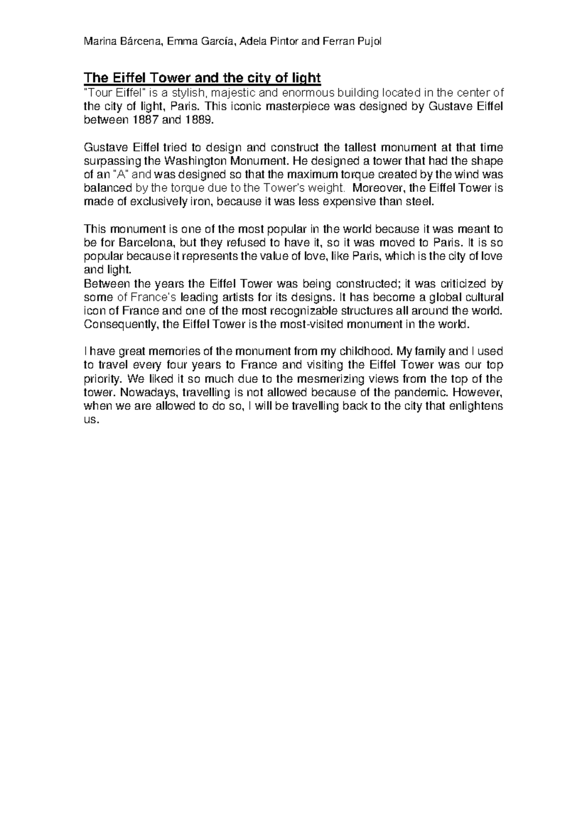 The Eiffel Tower writing (C1 advanced level) - Marina Bárcena, Emma ...