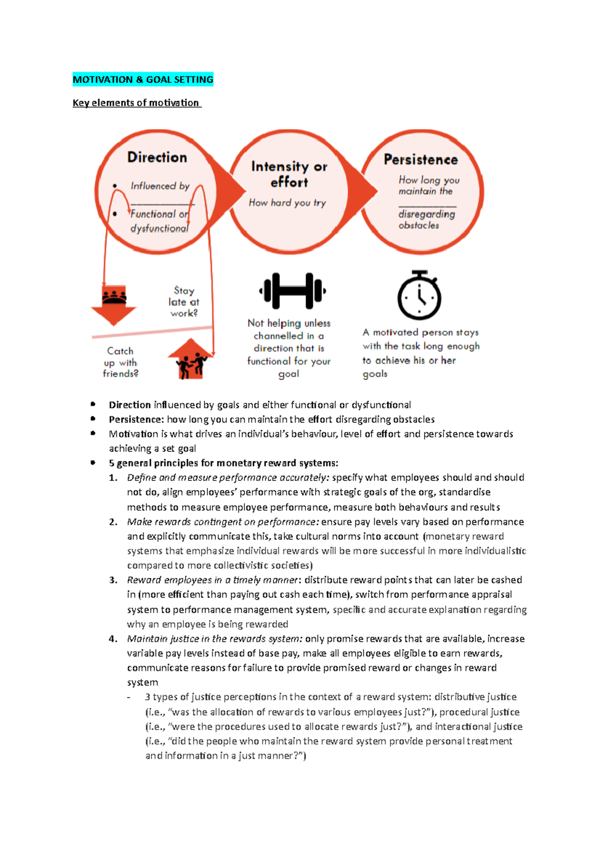 WEEK 2 Lecture Notes - MOTIVATION & GOAL SETTING Key elements of ...