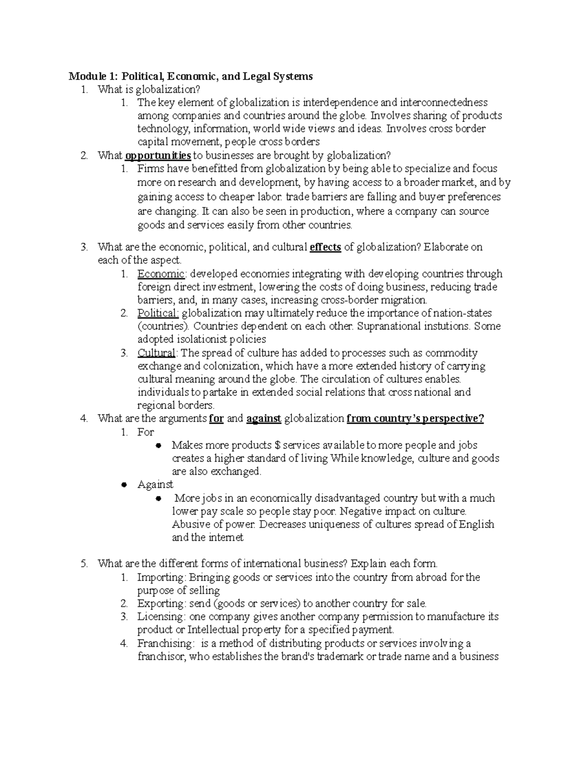 D080 study guide - Module 1: Political, Economic, and Legal Systems 1 ...
