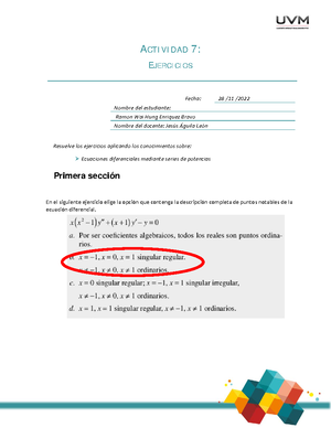 Act 7. Ejercicios. Ecuaciones diferenciales - Ecuaciones Diferenciales y Series - Studocu