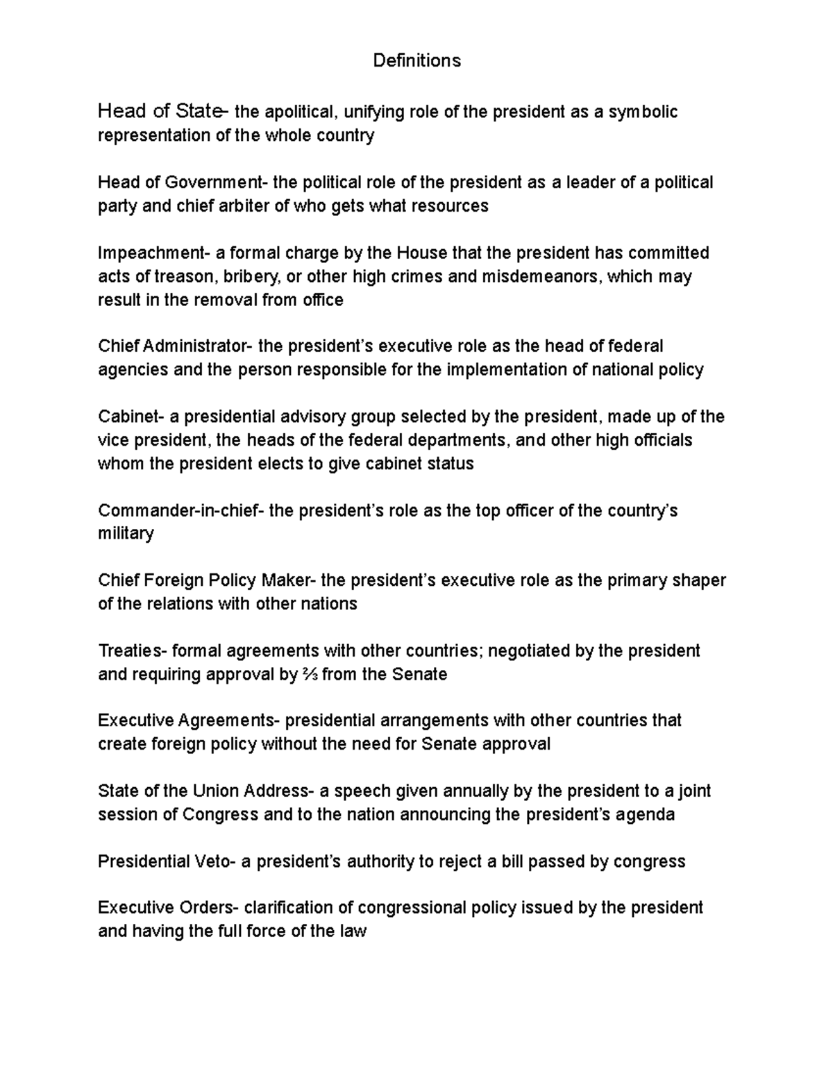 POL 106 Ch.8 Definitions - Definitions Head of State-the apolitical ...