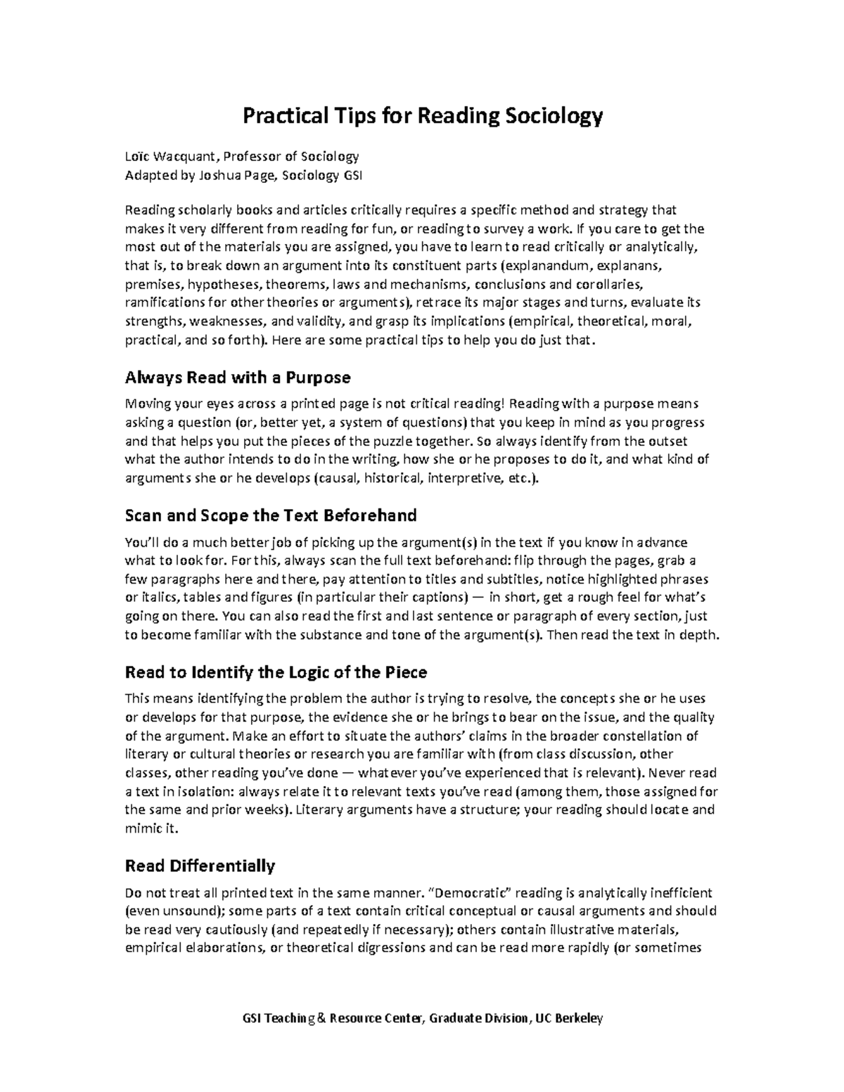 Practical Tips for Reading Sociology - Practical Tips for Reading ...